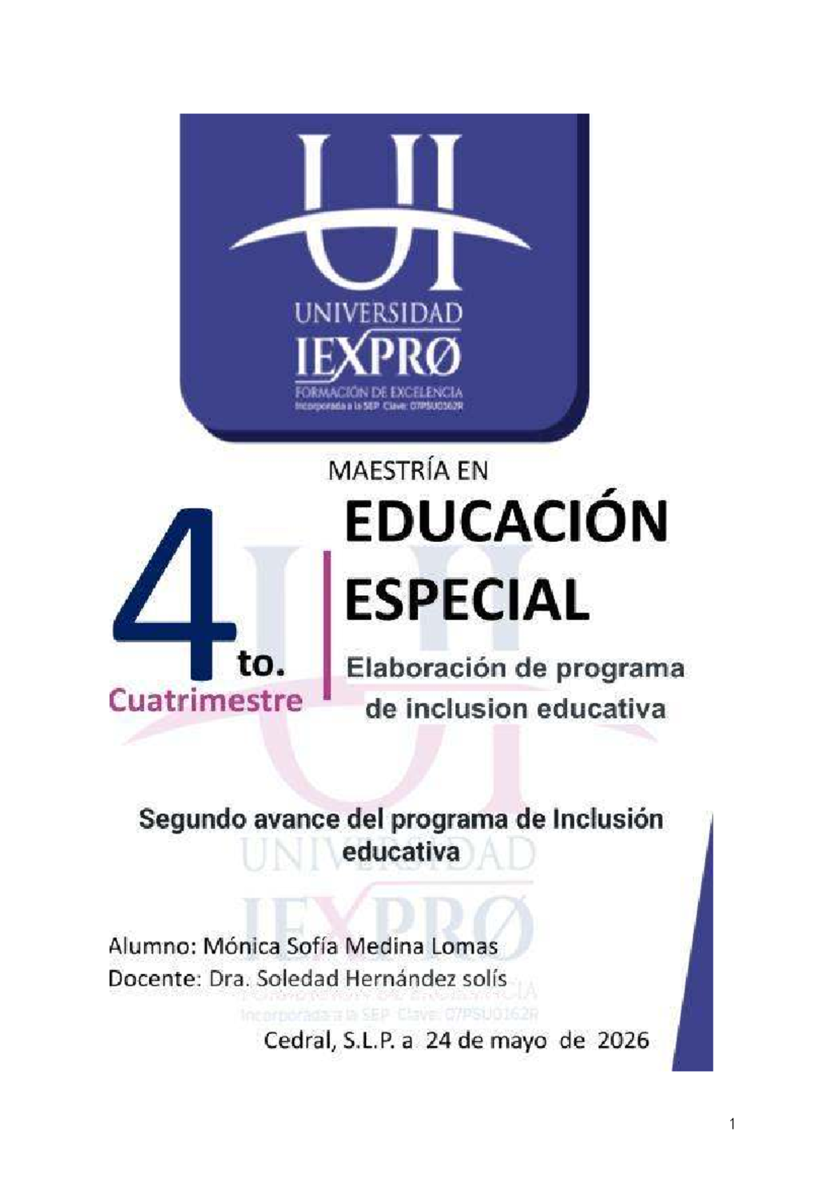 Programa de Inclusión Educativa: Segundo Avance CCT 24DJN0484K - Studocu