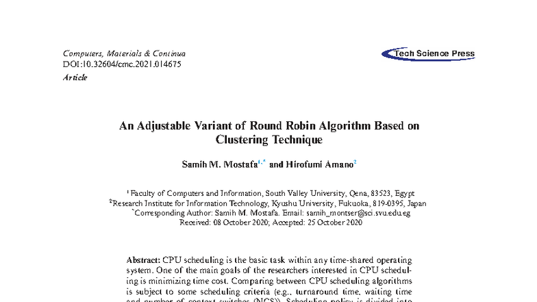 An Adjustable Round Robin Algorithm Based on Clustering Techniques ...