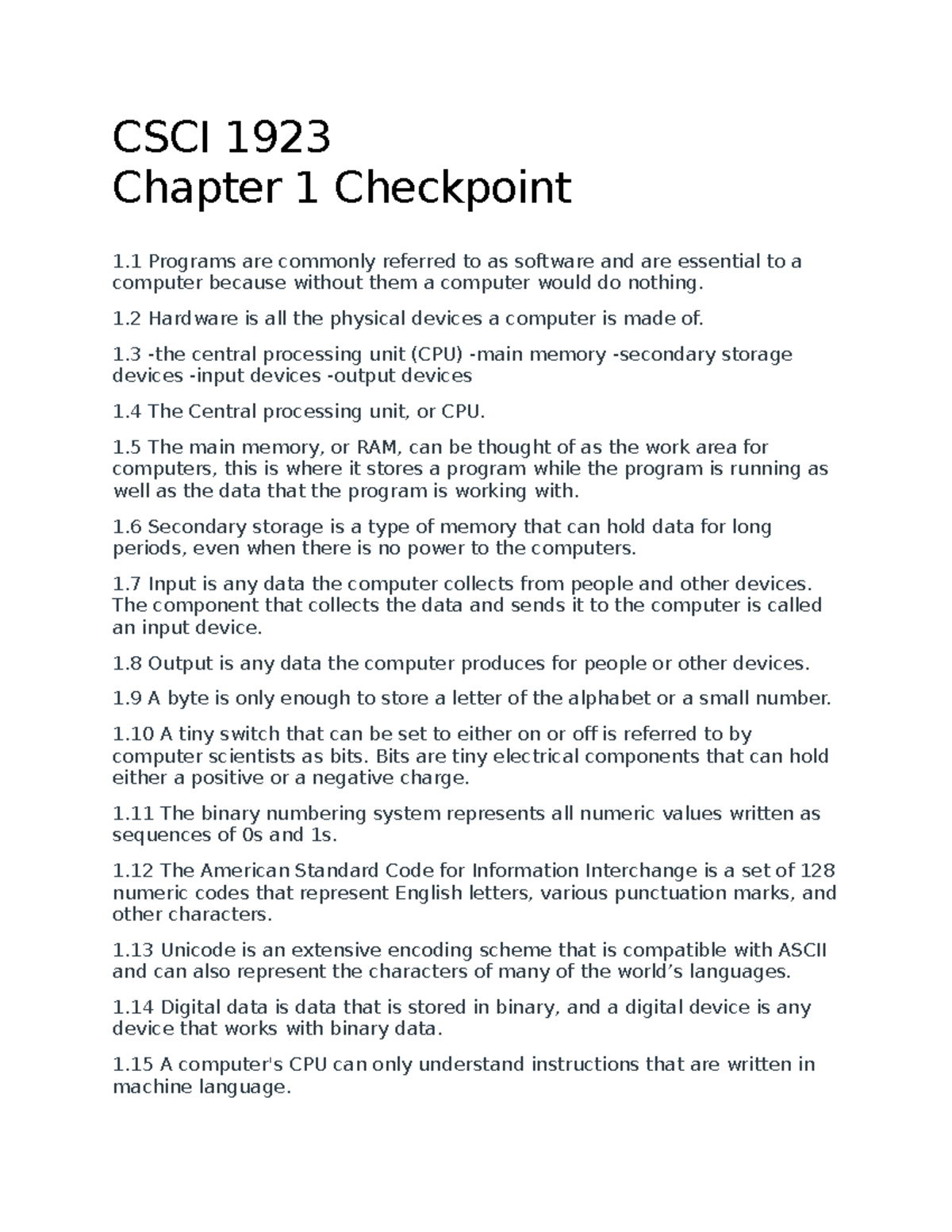 CSCI 1923 Chapter 1 Checkpoint: Understanding Computer Basics - Studocu