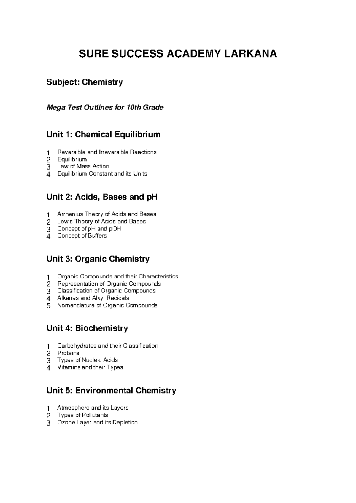 Chemistry Mega Test Outlines for 10th Grade - SURE SUCCESS ACADEMY ...