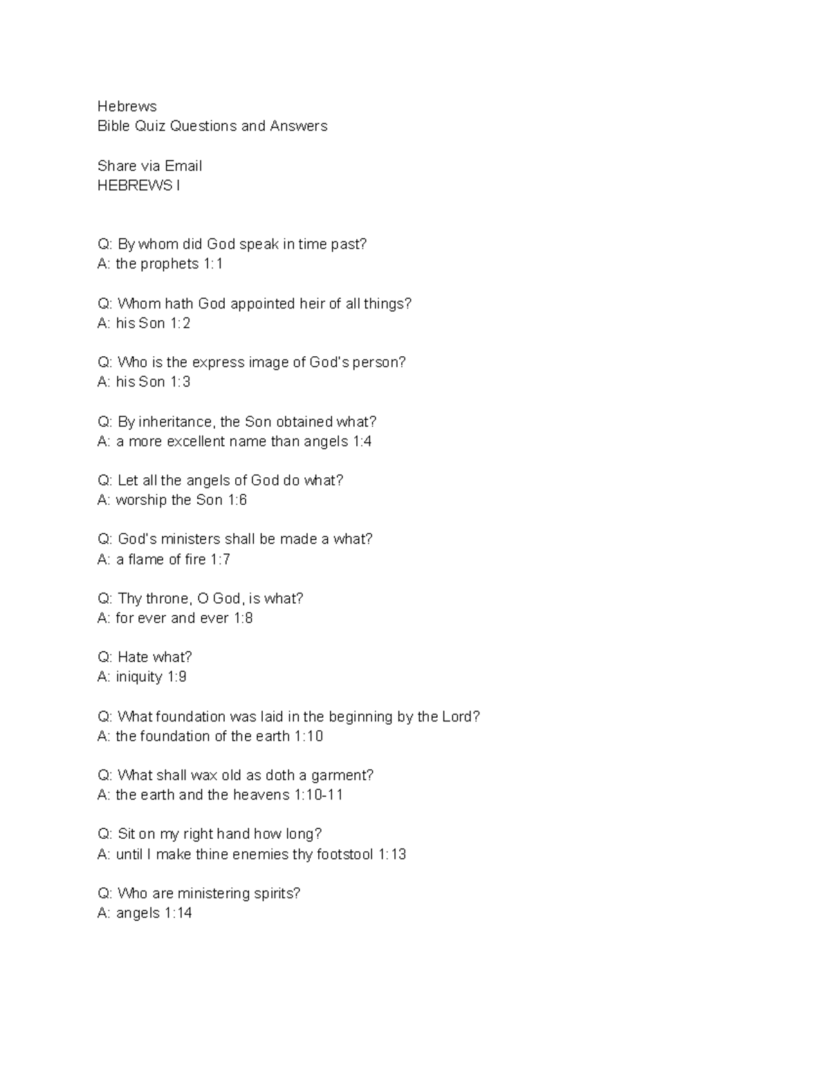 HEB 101: Hebrews Bible Quiz Questions & Answers - Studocu