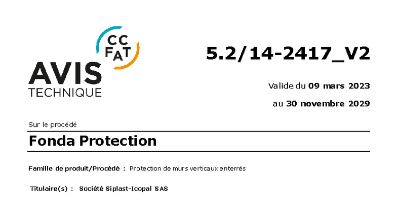 Avis Technique Fonda GTX pour Protection de Murs Enterrés (ATec) - Studocu