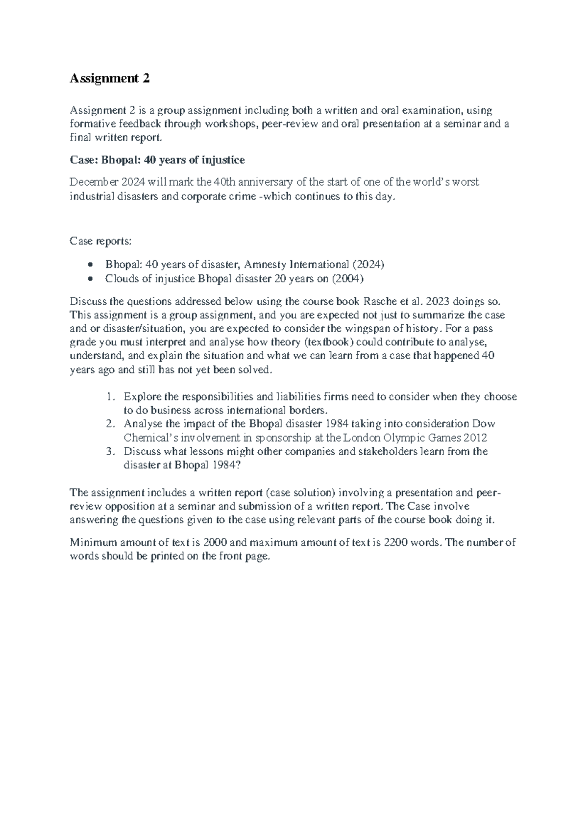 Assignment 2: Bhopal Disaster Analysis & Group Presentation - Studocu