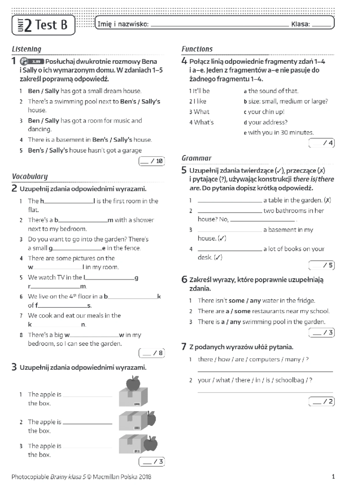 Kids Can 1 Extra Vocabulary Test Unit 1 - Język angielski - © Macmillan ...