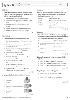 Kids Can 1 Extra Vocabulary Test Unit 1 - Język angielski - © Macmillan ...