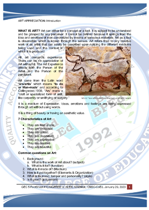 GEC-5- Reviewer - ART APPRECIATION THE MEANING & IMPORTANCE OF ART Why ...