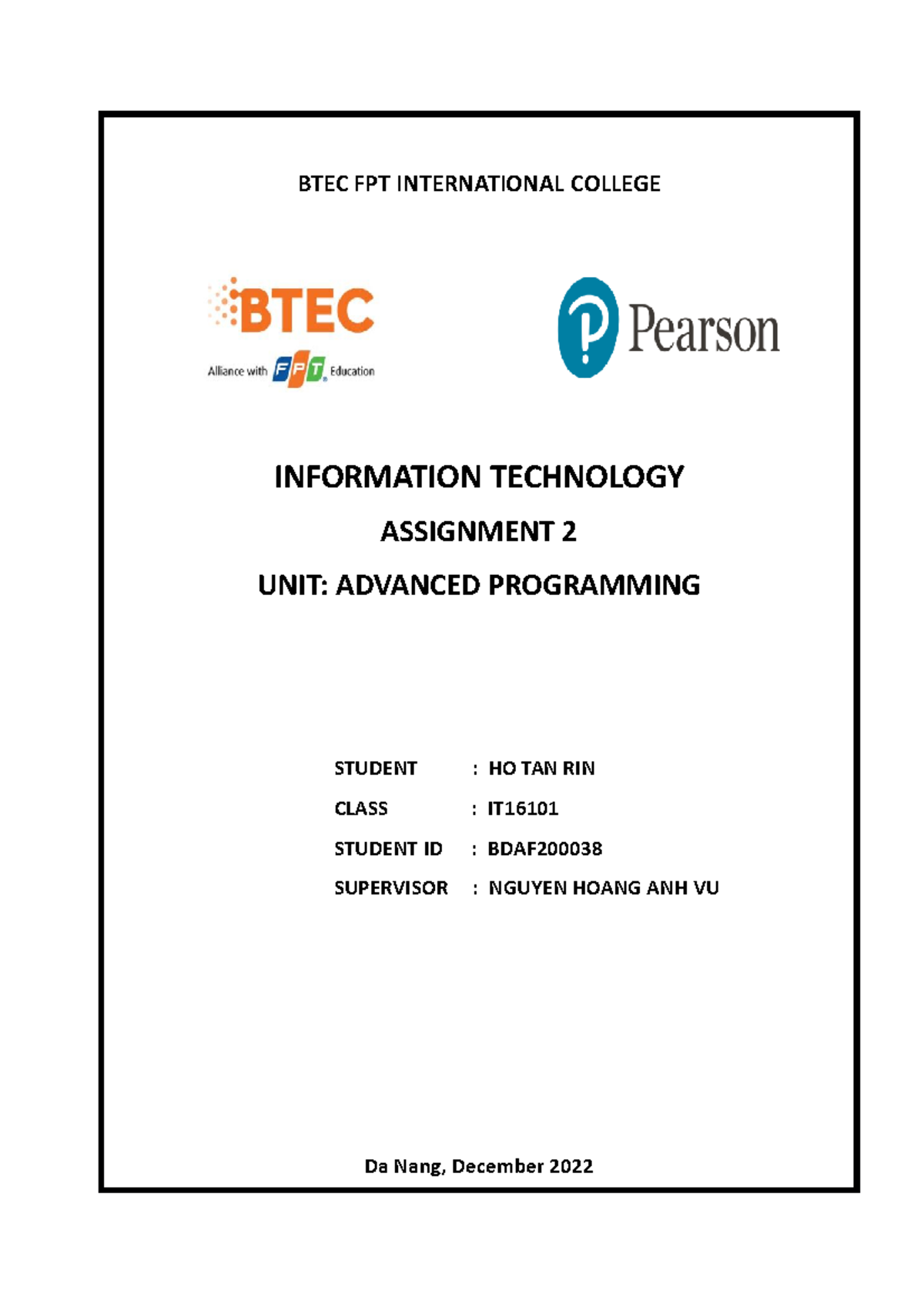 ASM2 Advanced Programming Hotanrin - BTEC FPT INTERNATIONAL COLLEGE ...