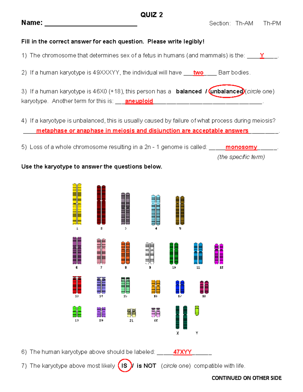 Quiz 2: Human Genetics & Karyotypes - Bio 101 - Studocu
