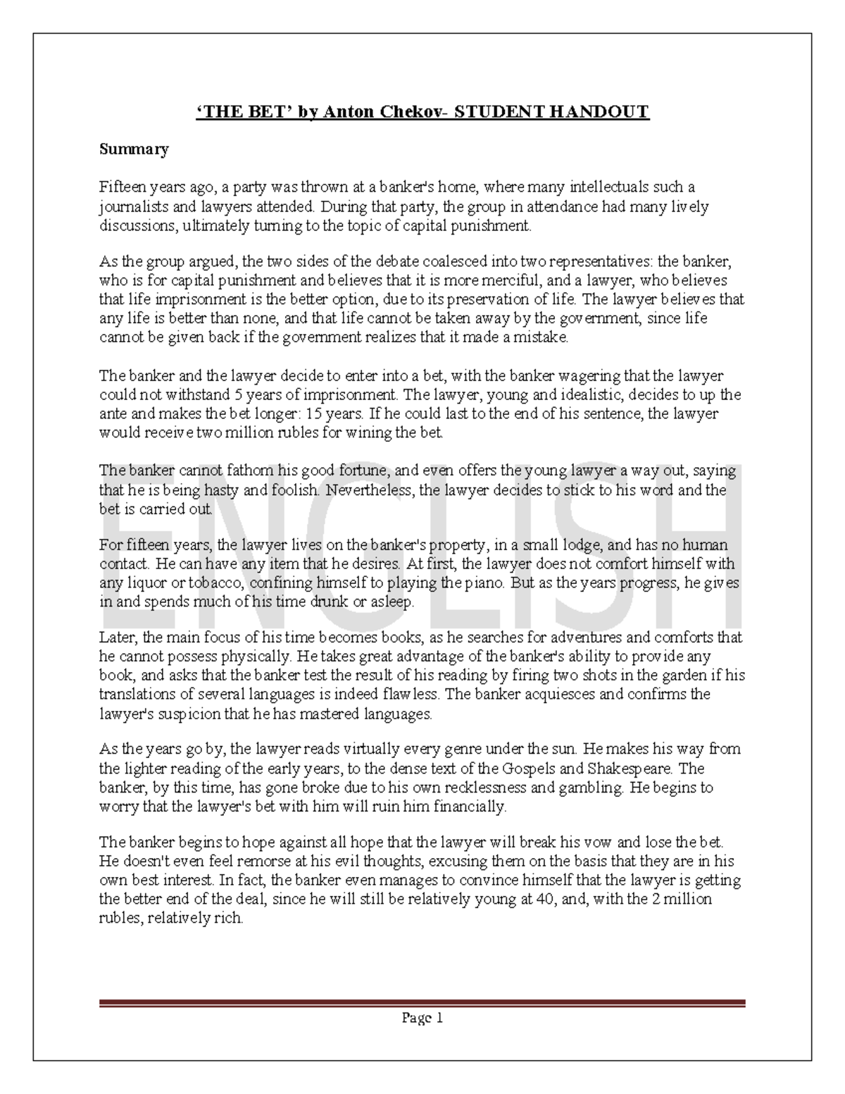 The Bet (Literary Analysis): Themes, Symbols, and Character Insights ...