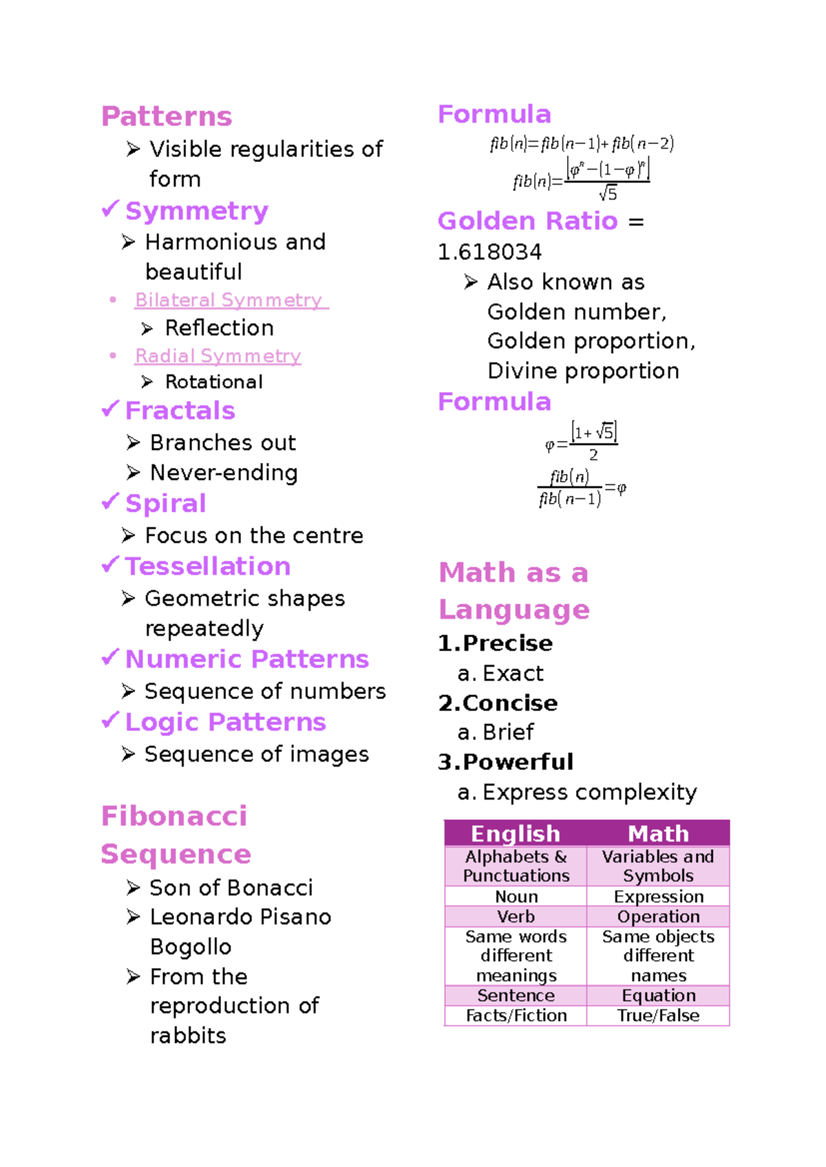 MMW Reviewer: Exploring Patterns, Symmetry, and the Fibonacci Sequence - Studocu