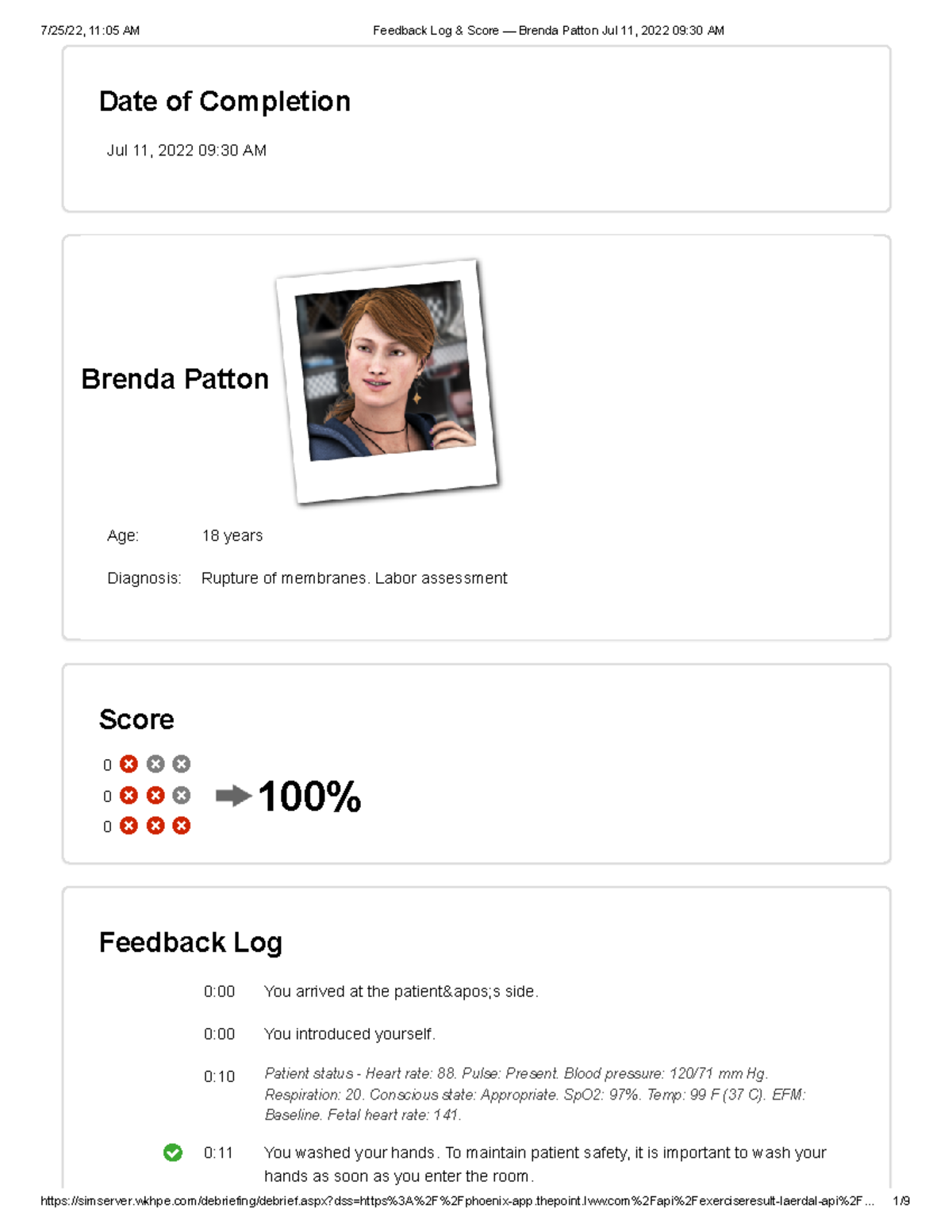 Brenda Patton's Feedback Log & Patient Assessment Report - Studocu