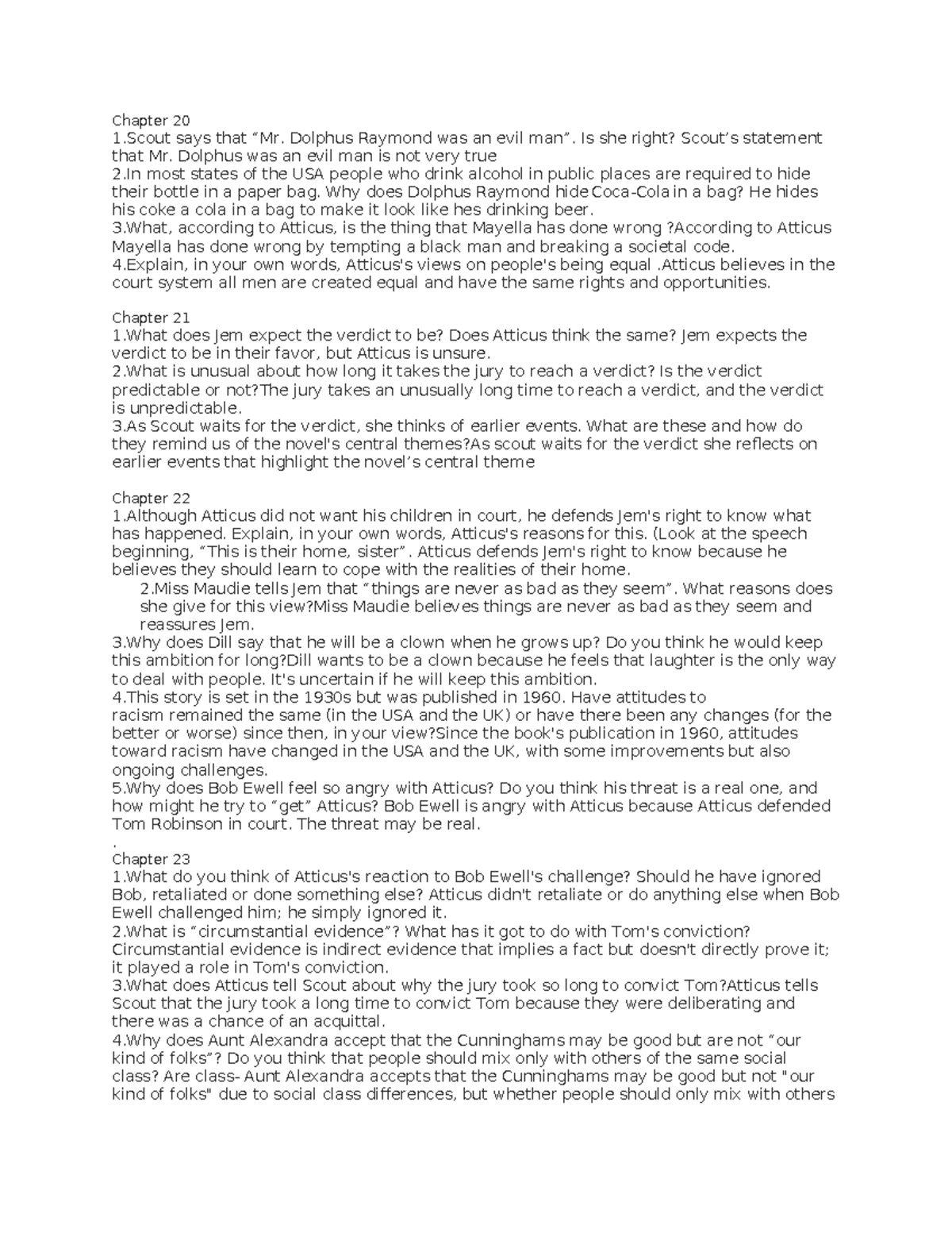 Chapter 20-23 - Qucik summary - Chapter 20 1 says that “Mr. Dolphus ...