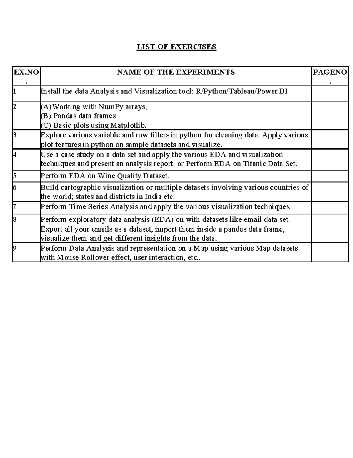 DEV - List of Exercises for Data Analysis & Visualization - Studocu