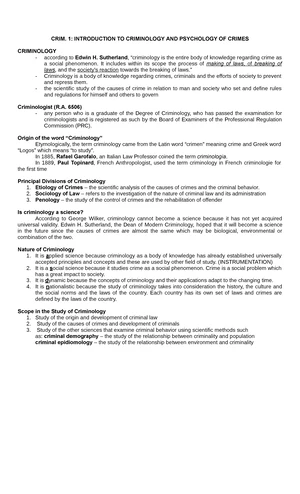 Introduction to Criminology 4: Key Concepts in Crimes and Criminals ...