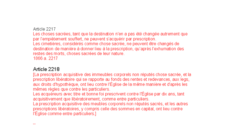 Article 2217-2218: Prescription des Choses Sacrées - CBCFR - Studocu