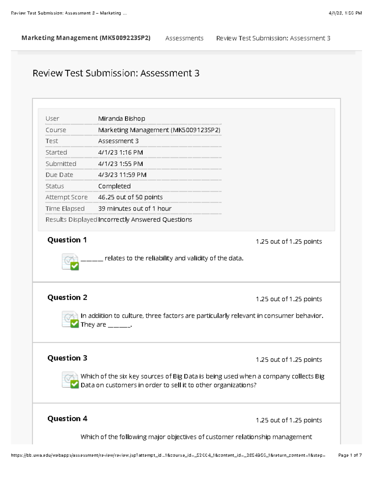 MK5009223SP2 Assessment 3 Review Test: Marketing Management - Studocu