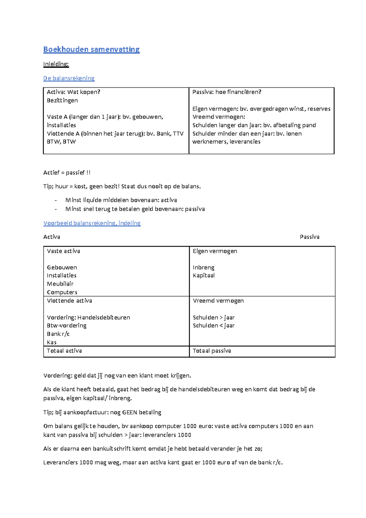 Boekhouden Samenvatting: Balansrekening en Resultatenrekening (6302 ...
