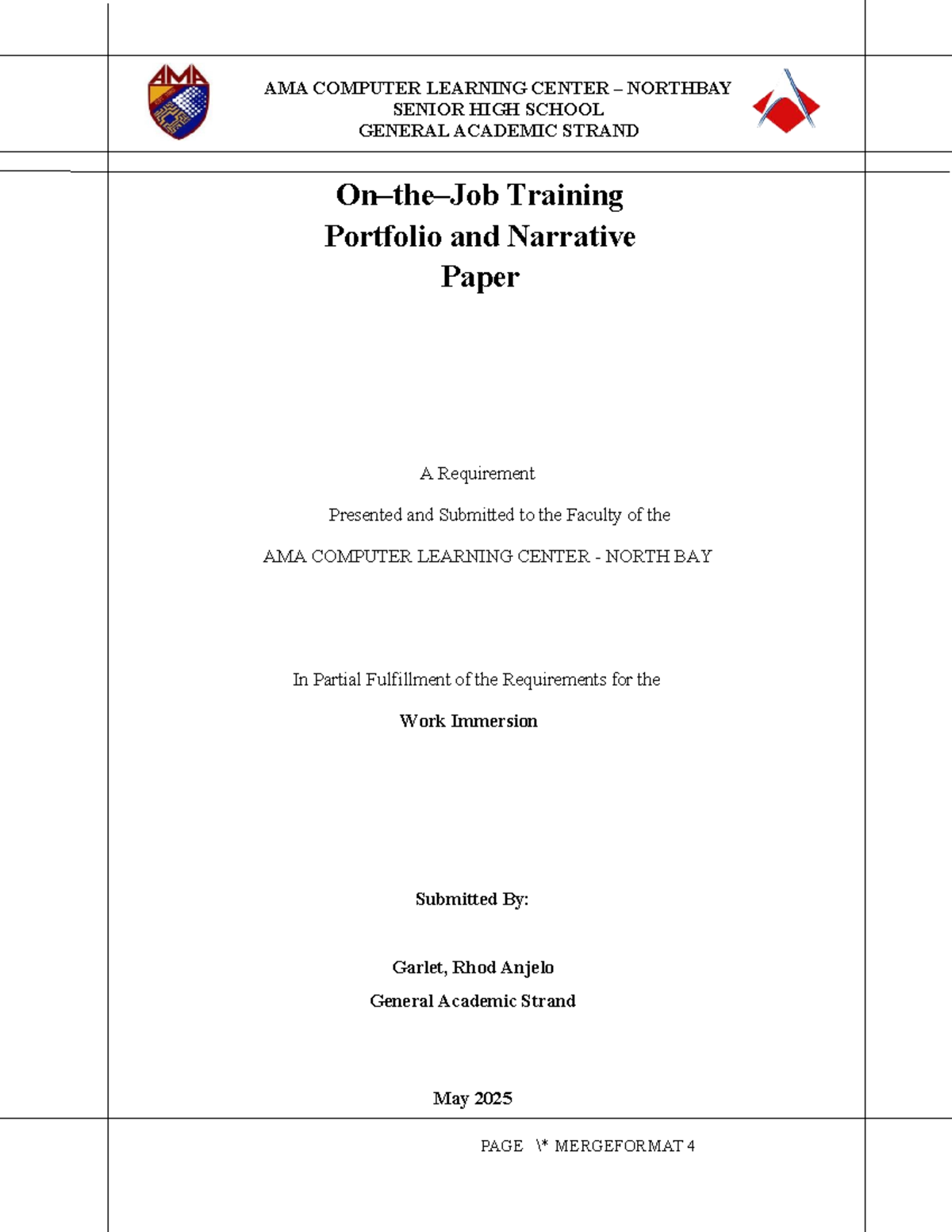 GAS Training Portfolio & Narrative Paper - Rhod Anjelo Garlet - Studocu
