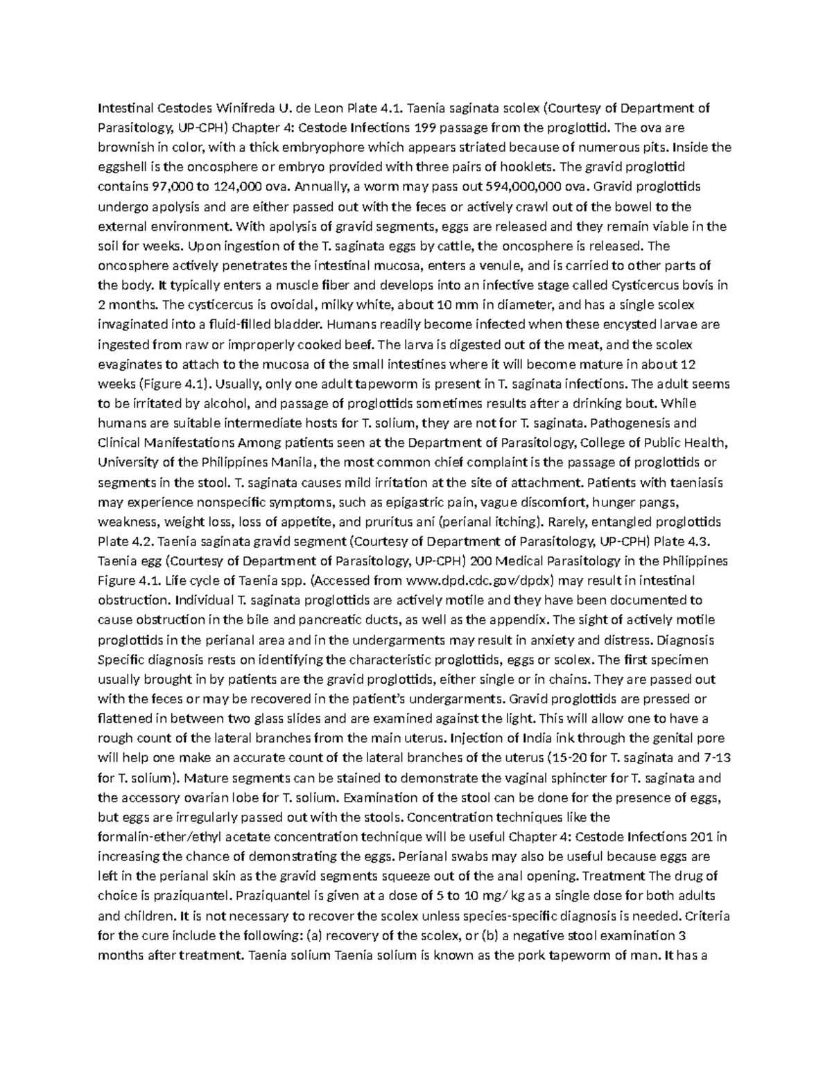 Chapter 4: Cestode Infections Study Notes with Course Code UP-CPH - Studocu