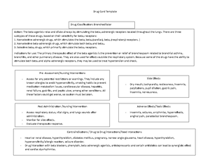 Drug Card Diuretic - drug card - Drug Card Template Drug Classification ...