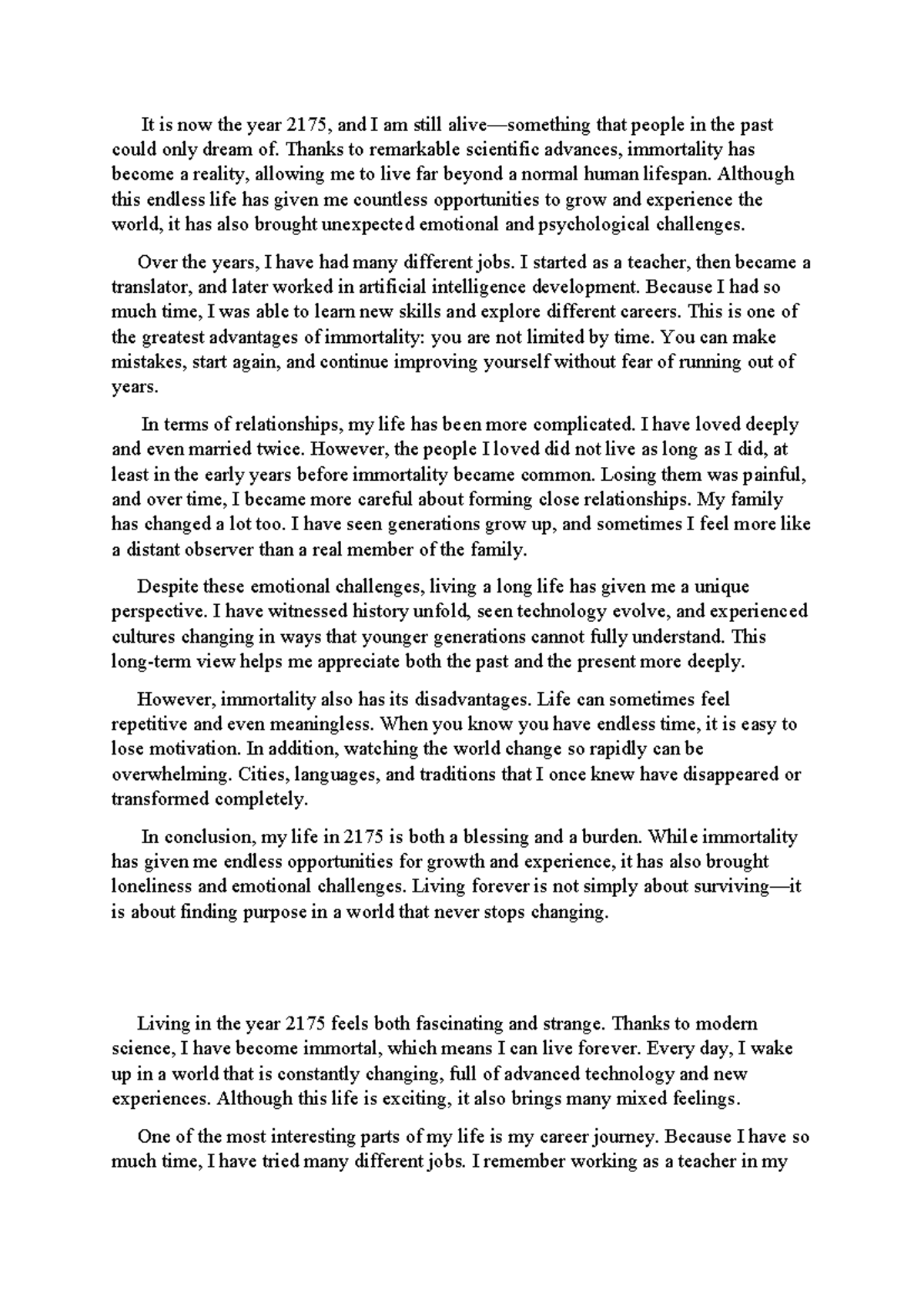 Exploring Immortality: A Descriptive Essay on Life in 2175 - Studocu