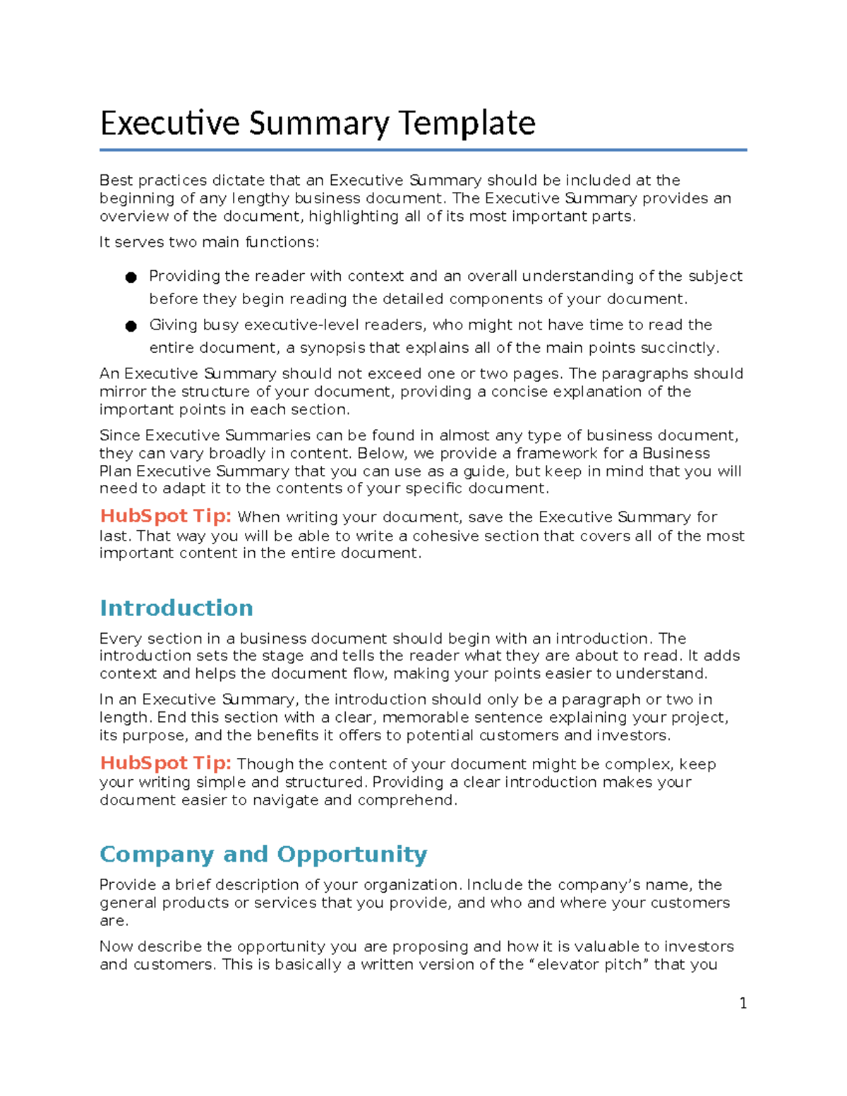 Business Plan Executive Summary Template: Best Practices Guide - Studocu