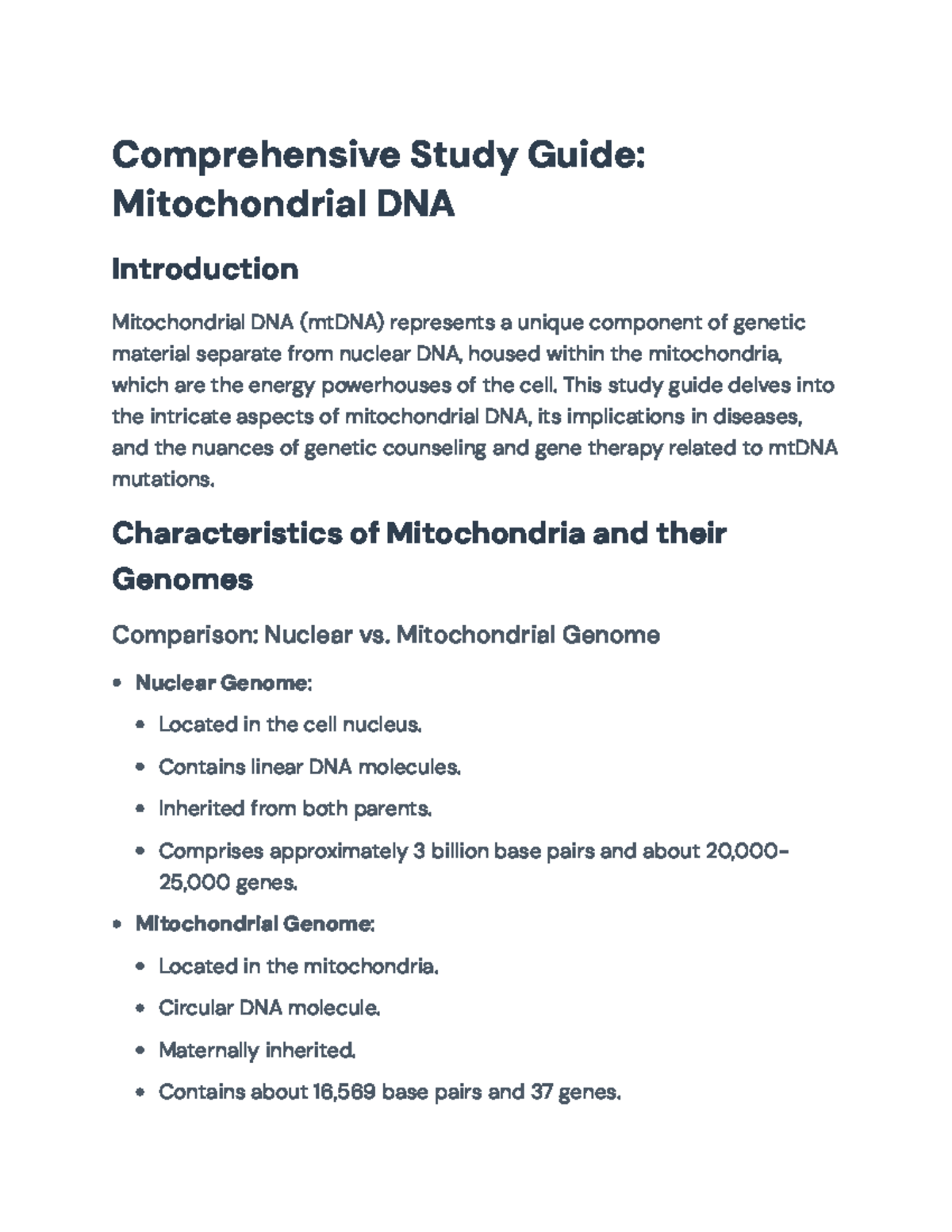 Comprehensive Study Guide: Mitochondrial DNA Essentials (Course Code ...