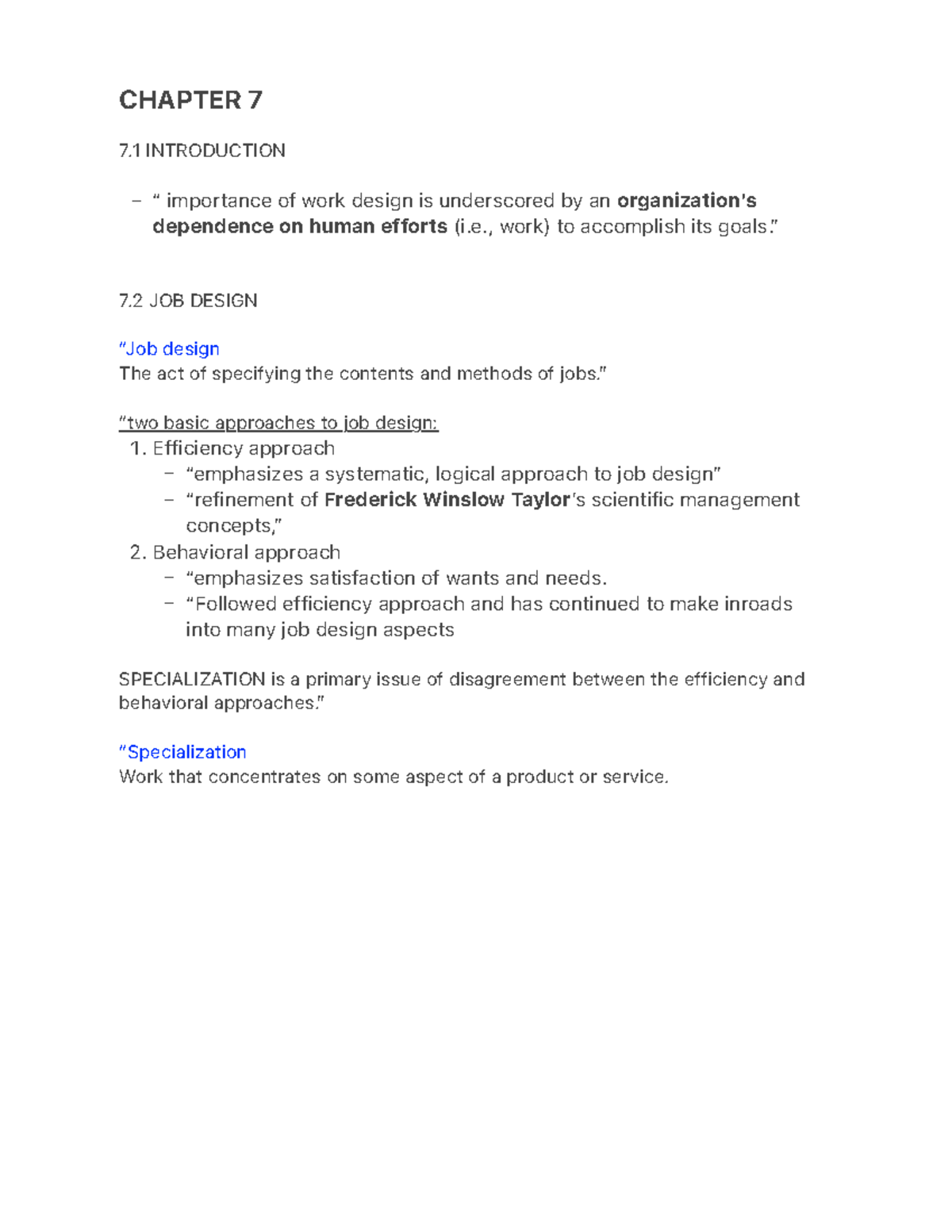 Chapter 7: Job Design and Work Measurement Insights - Studocu
