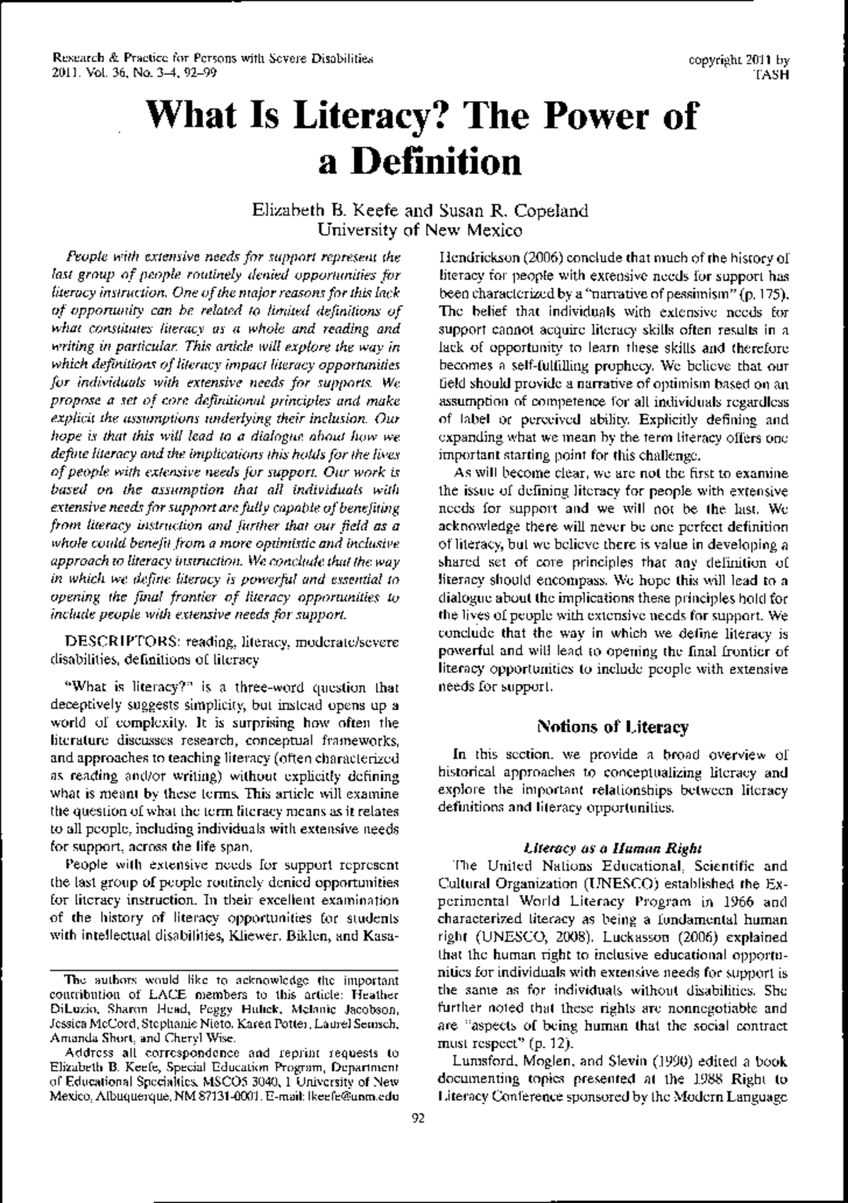 Redefining Literacy: A Framework for Individuals with Severe ...