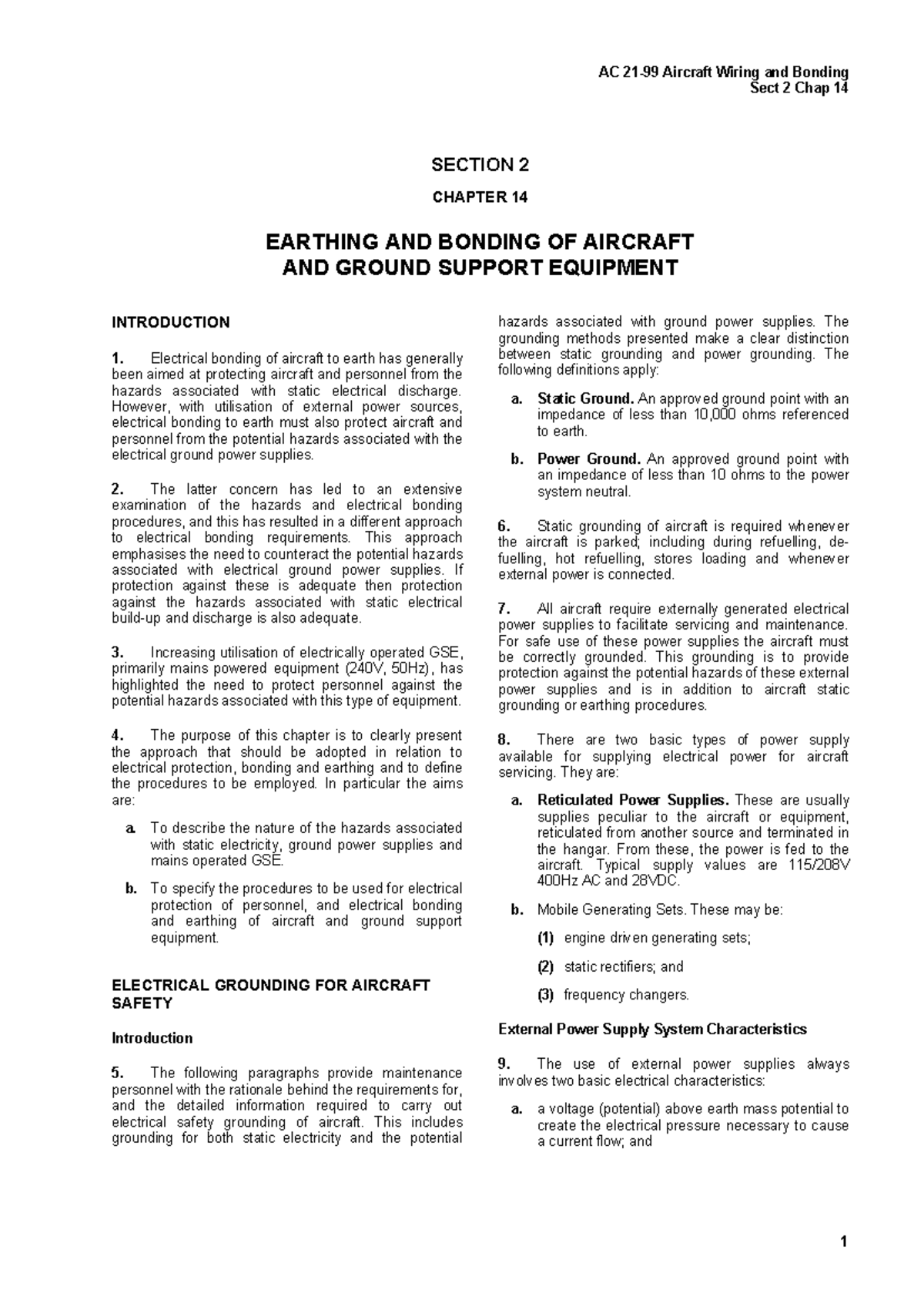 AC Aircraft Wiring and Bonding Sect 2 Chap 14: Earthing & Bonding ...