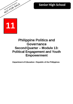Citizenship - Q2 Module 12 (SHS PPG MELC12) - PHILIPPINE POLITICS and ...