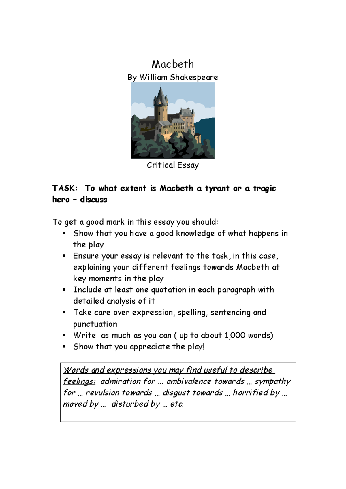 Macbeth (ENG 101) Critical Essay Outline: Tyrant or Tragic Hero? - Studocu