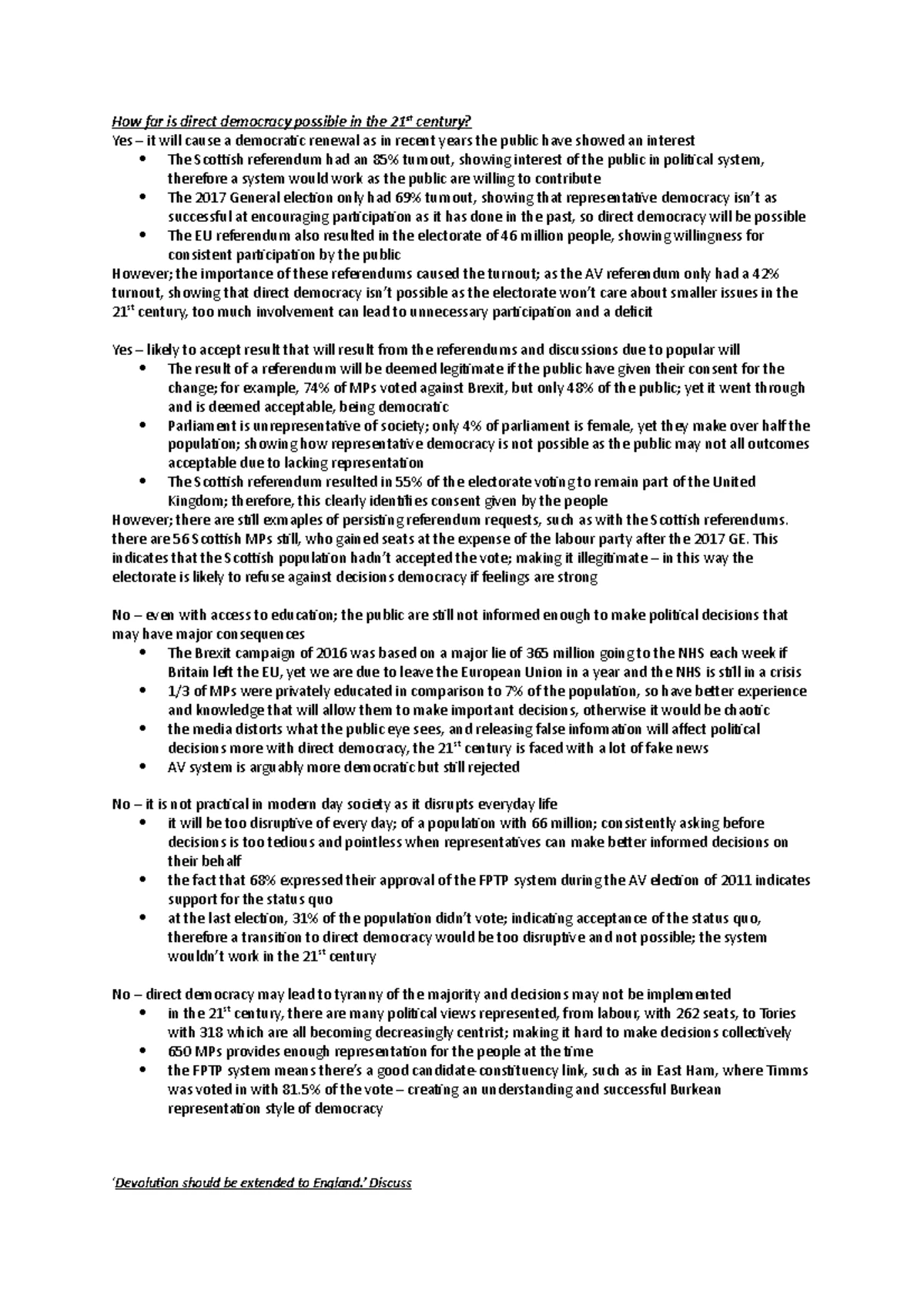 Edexcel A Level Politics: Essay Plan on Parliamentary Sovereignty Evaluation - Studocu