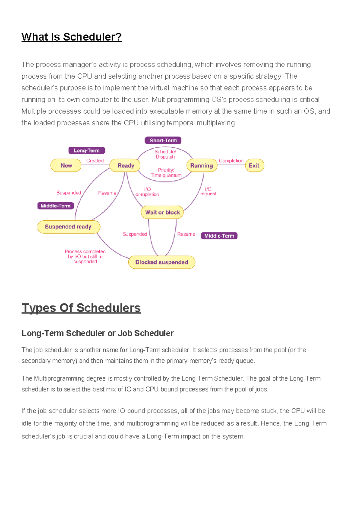 Scheduler: Understanding Process Scheduling and Types - Studocu