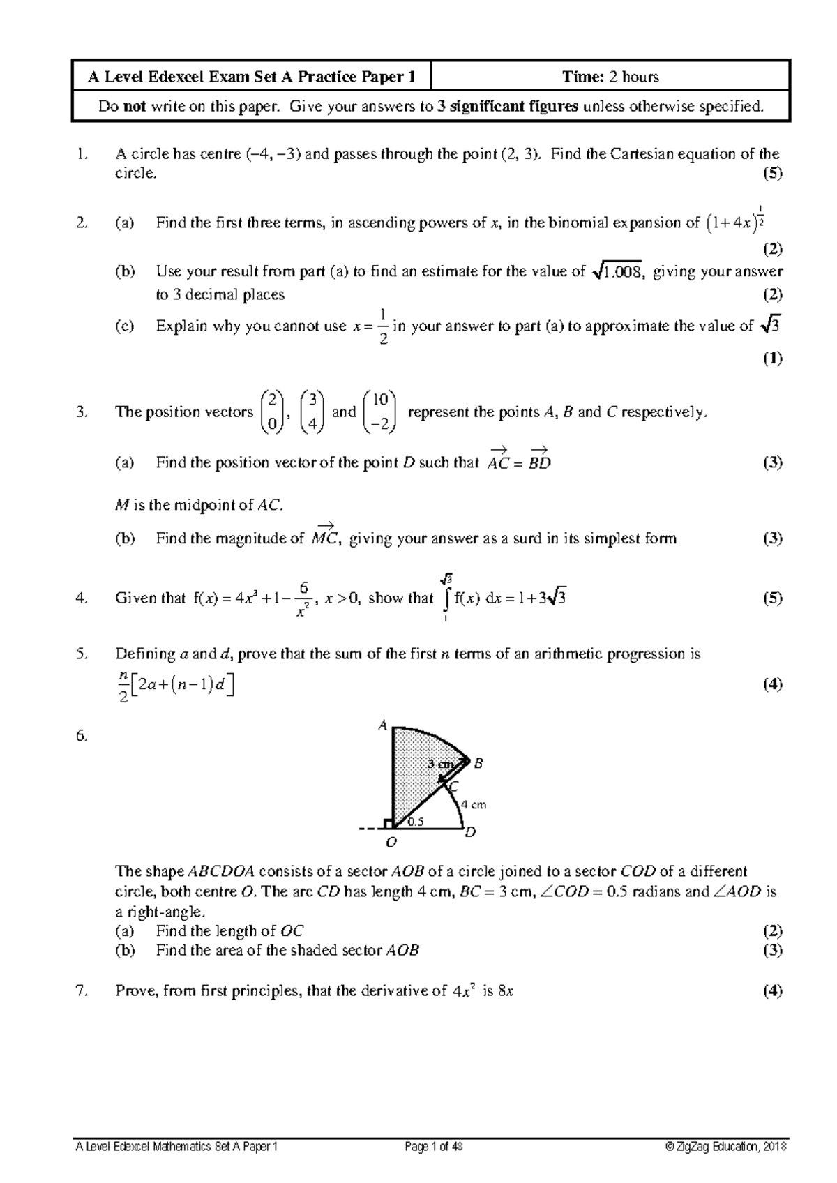 A Level Edexcel Mathematics Exam Set A Practice Paper 1 - Studocu