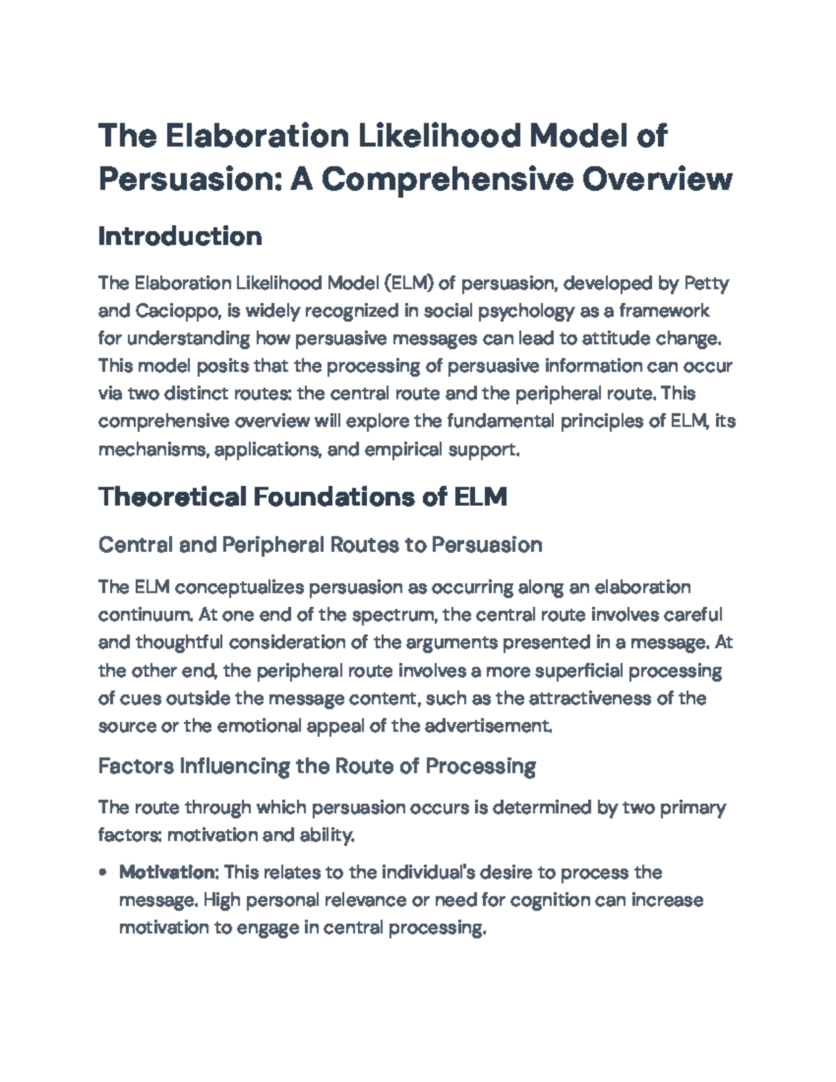 The Elaboration Likelihood Model (ELM) of Persuasion: An Overview - The ...
