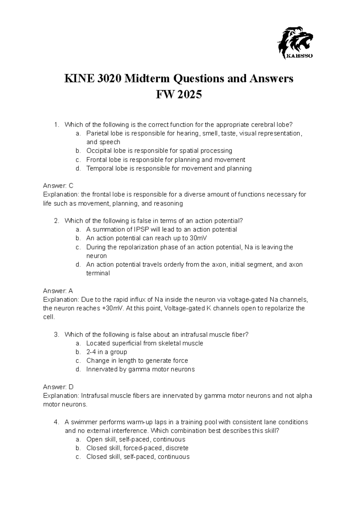 KINE 3020 Final Exam Questions and Answers FW 2025 - Studocu