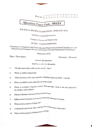 CC syllabus - question bank - K CCS335 CLOUD COMPUTING LTPC 2023 COURSE OBJECTIVES: To ...