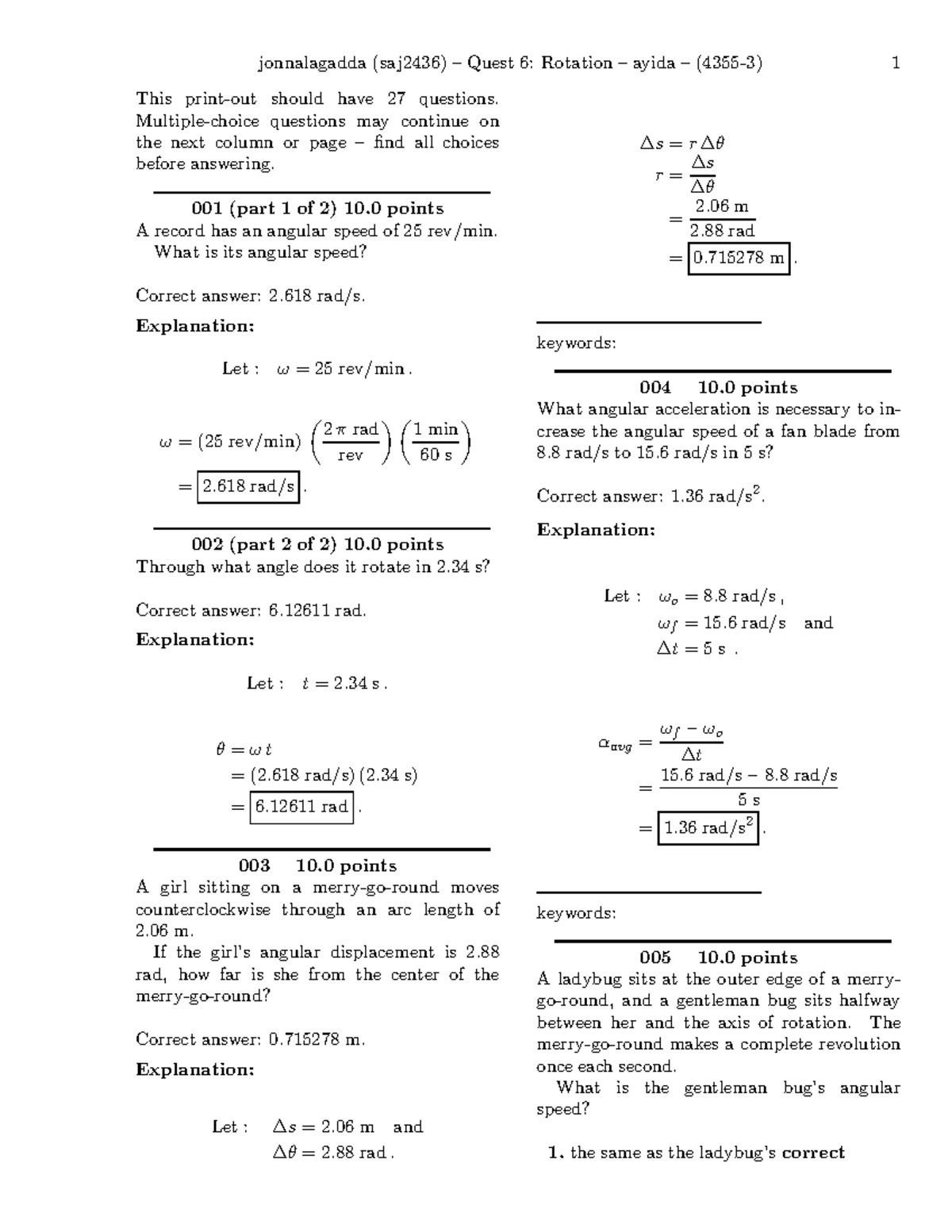 Rotation Quest Answer key - This print-out should have 27 questions ...