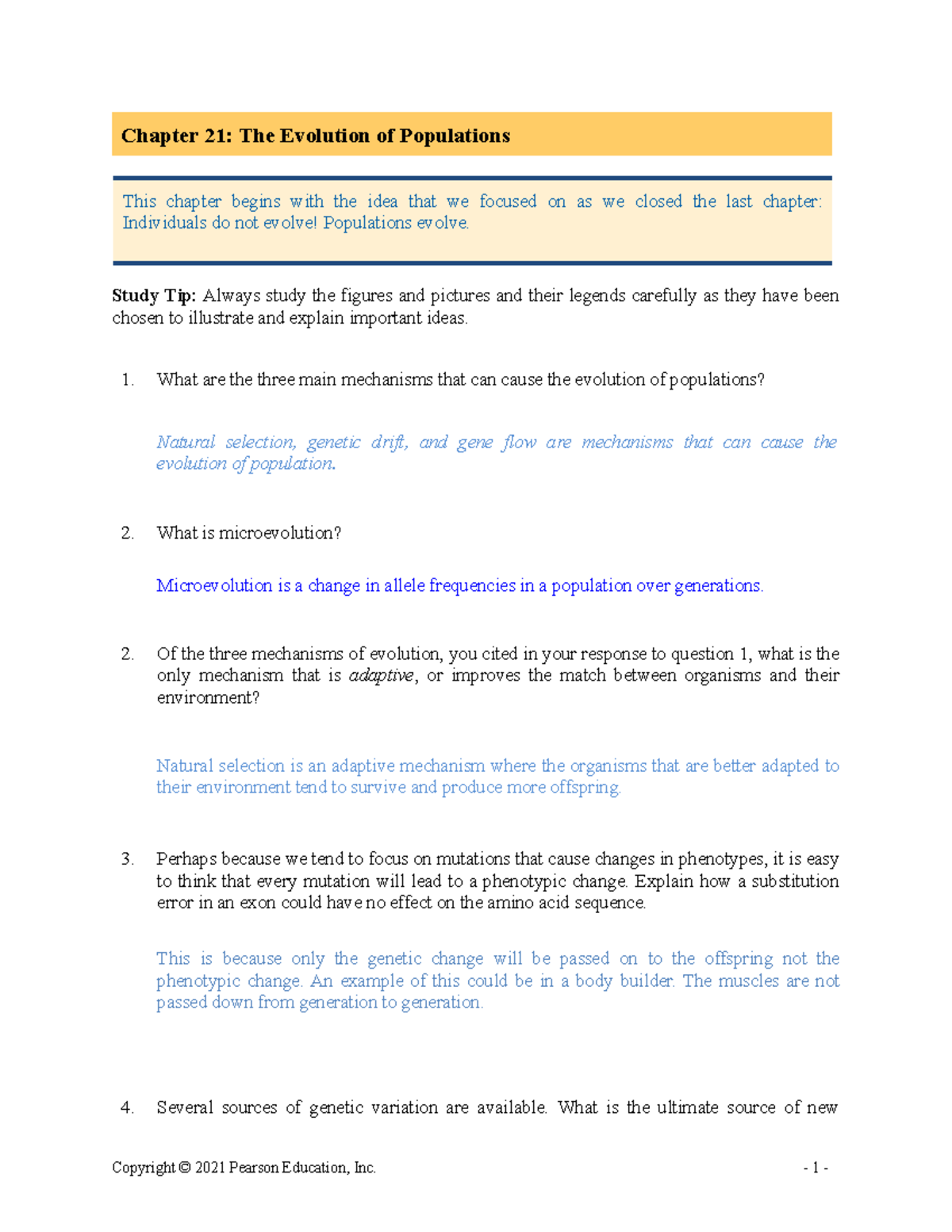 Evolution of Populations - Guided Reading (Bio 101) Chapter Notes - Studocu