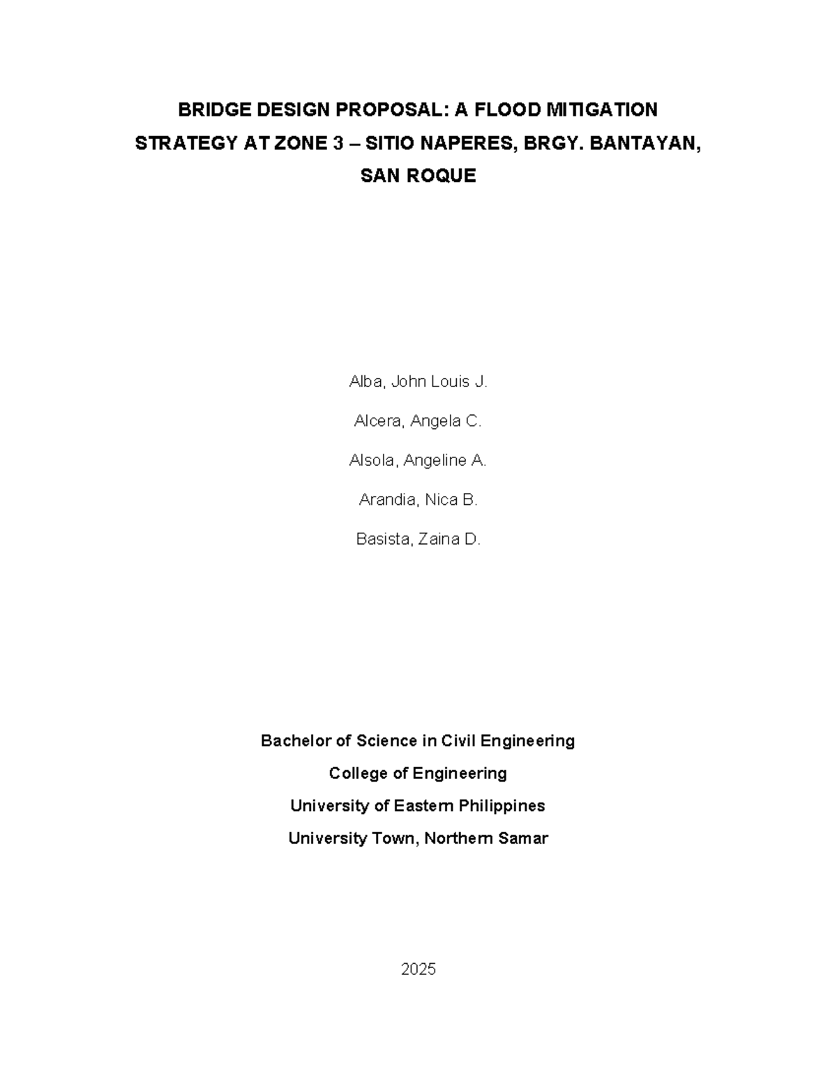 Bridge Design Proposal for Flood Mitigation in Zone 3, Sitio Naperes ...