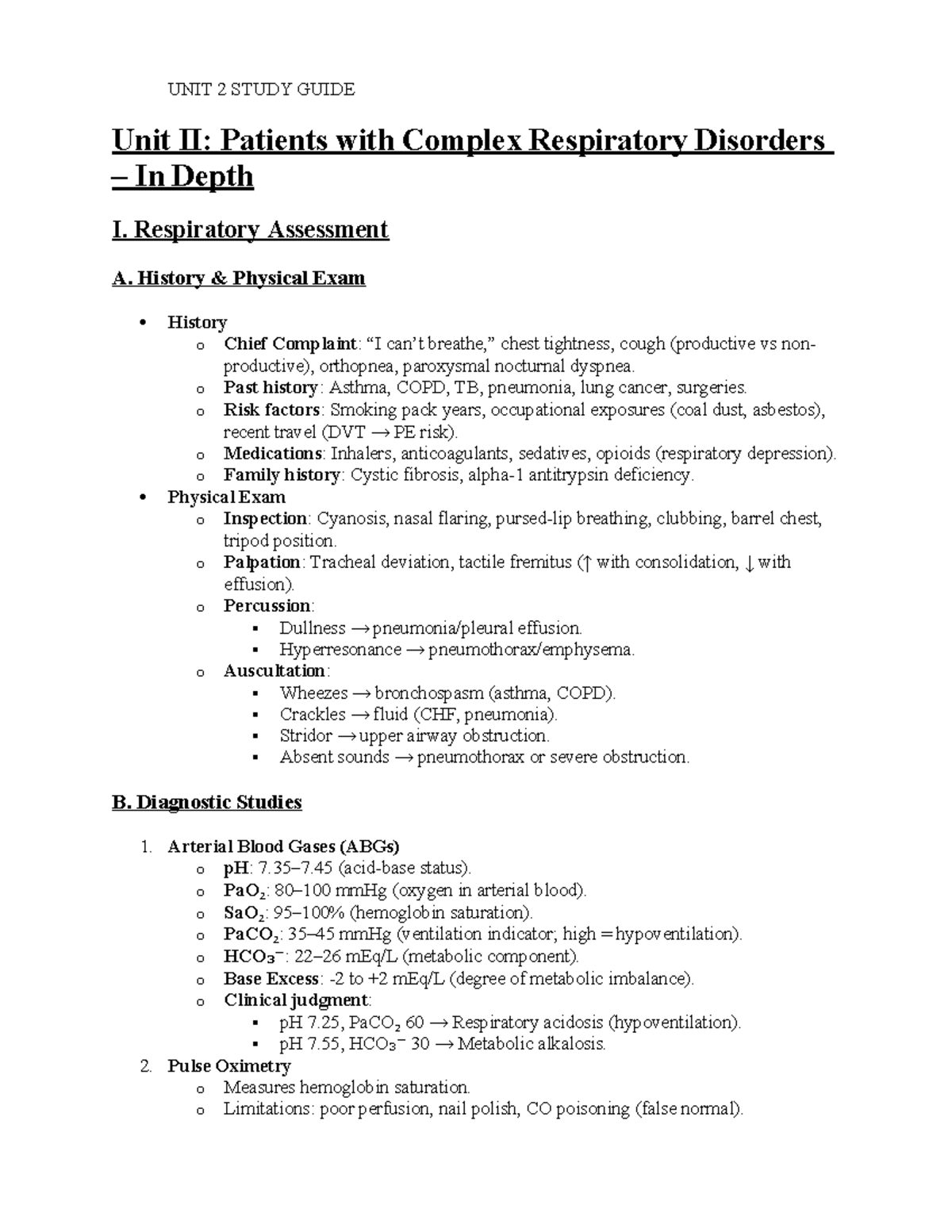 UNIT 2 STUDY GUIDE: Complex Respiratory Disorders Overview - Studocu