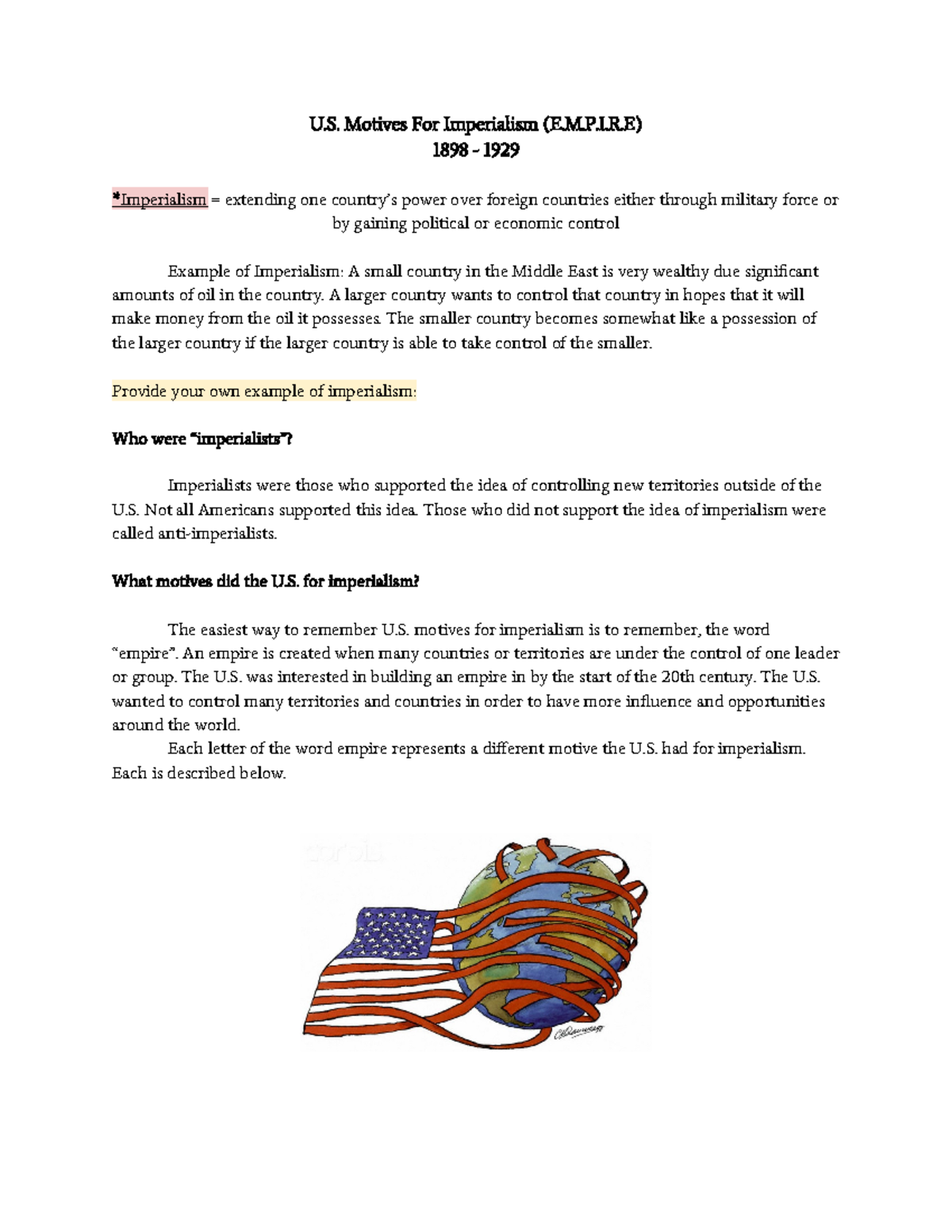 3 - E.M.P.I.R. Motives Behind U.S. Imperialism (1898-1929) - Studocu