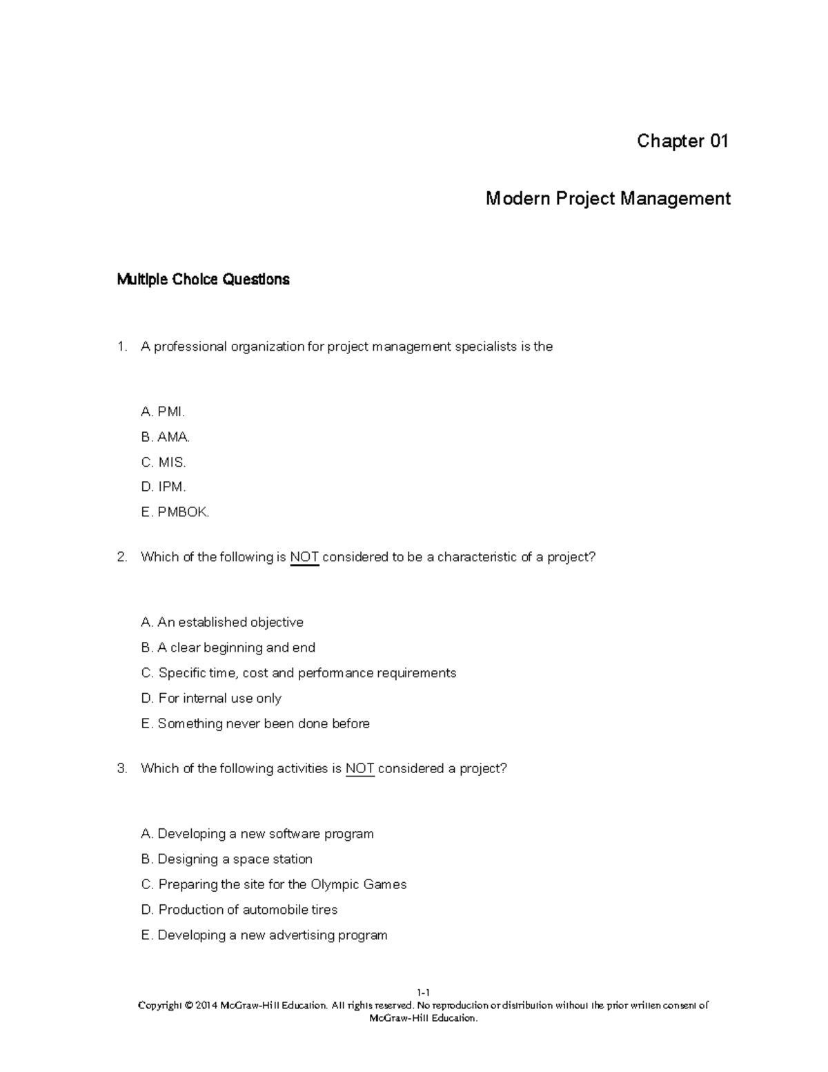 CH1 Testbank - MCQs and Fill-in-the-Blanks for Project Management - Studocu