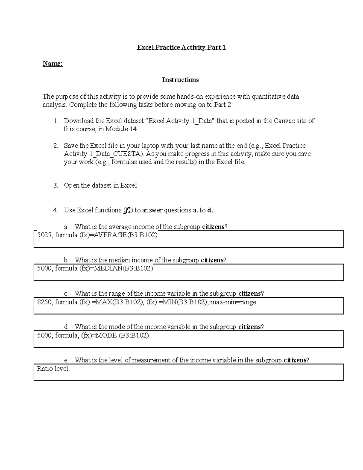 Excel Practice Activity 1: Quantitative Data Analysis Tasks - Studocu