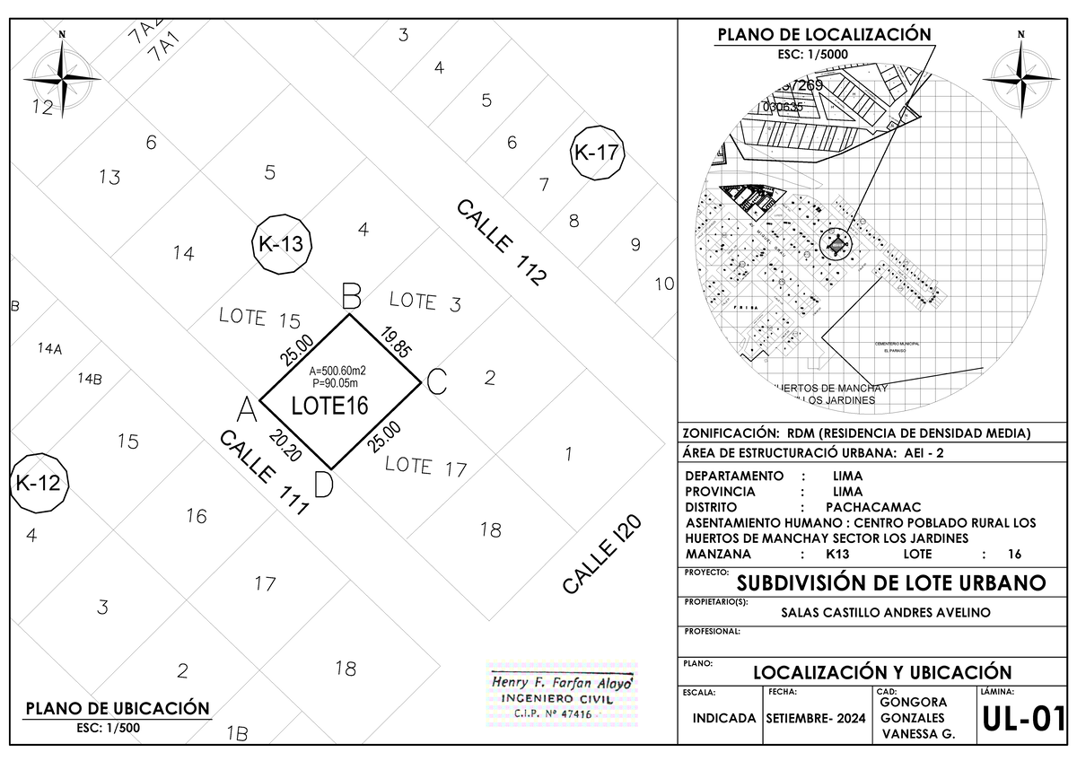 PLANO DE LOCALIZACIÓN Y SUBDIVISIÓN DE LOTE ESC: 1/5000 - Studocu