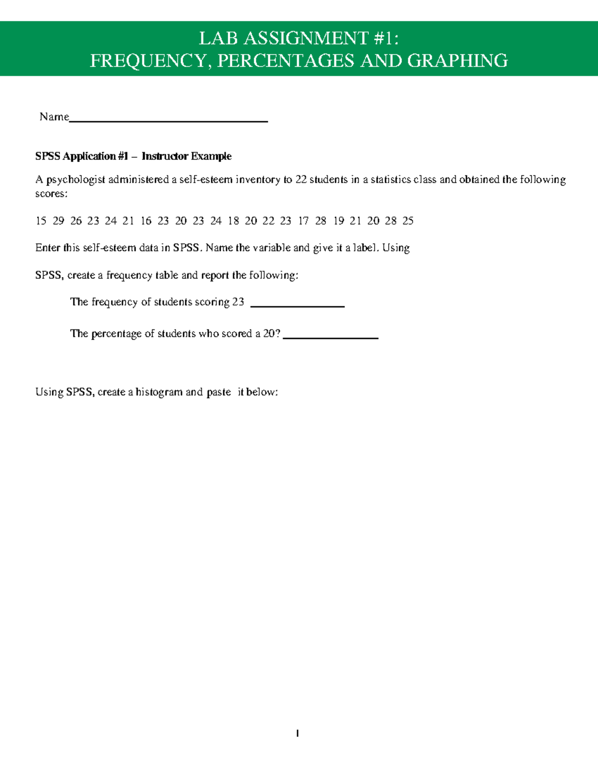 Lab Assignment #1 - Frequencies, Percentages & Graphing in SPSS - Studocu