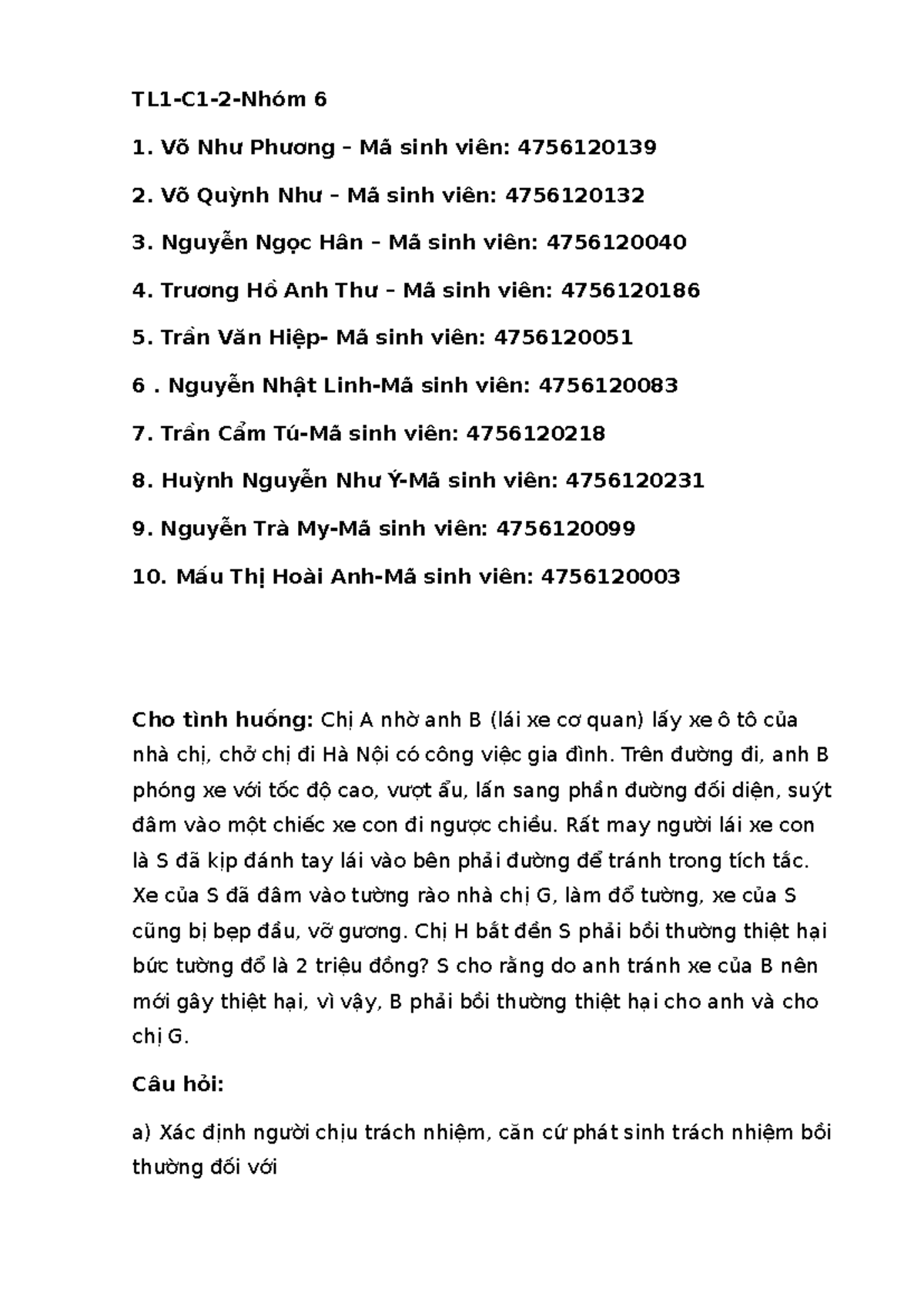 TL1-C1-2-Nhóm 6: Bài Tập Về Trách Nhiệm Bồi Thường Thiệt Hại - Studocu