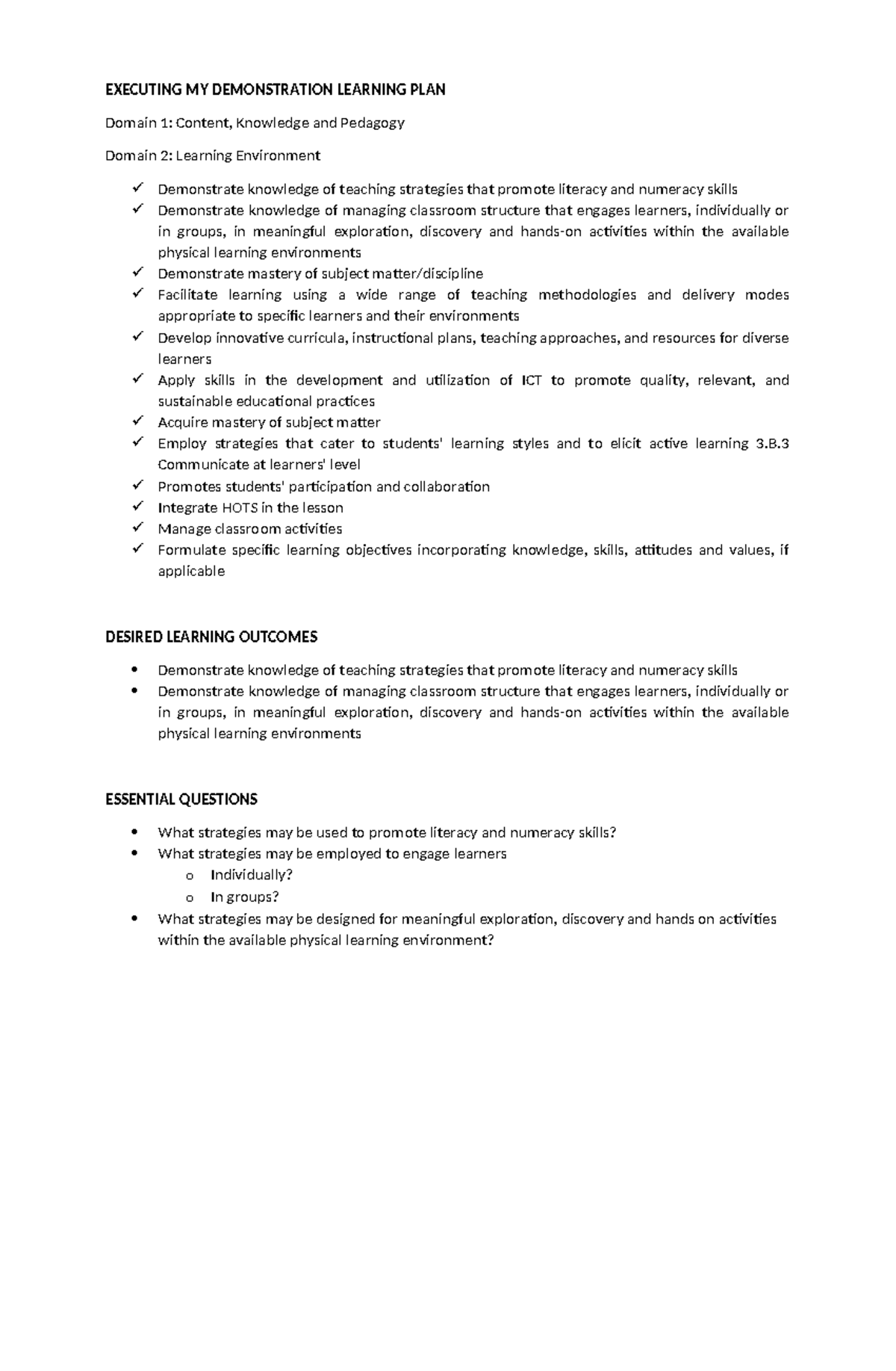 Executing My Demonstration Learning Plan: Strategies for Literacy ...