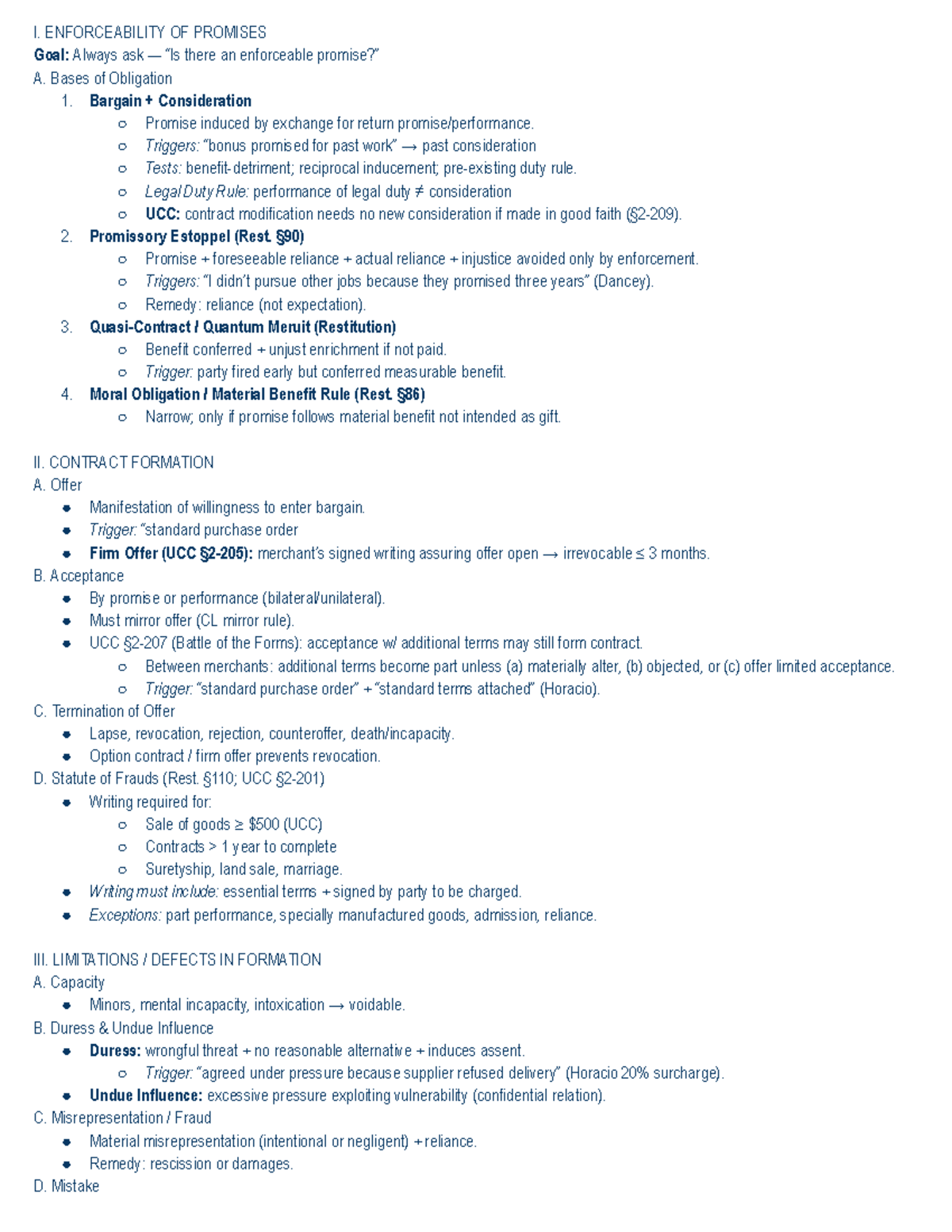 AAA Contracts Checklist: Enforceability, Formation, and Remedies - Studocu